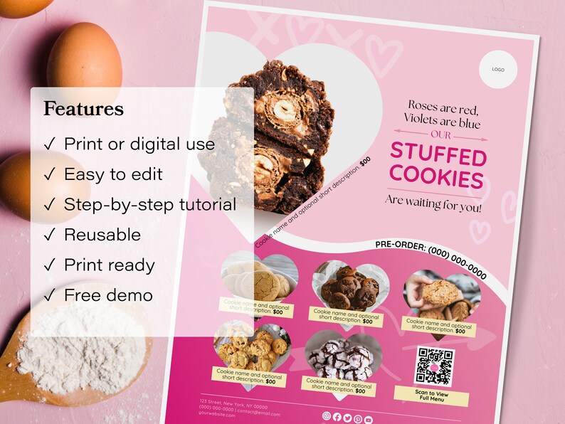 Editable Valentine's Day Bakery Photo Menu, Ad, and Flyer for Gourmet ...