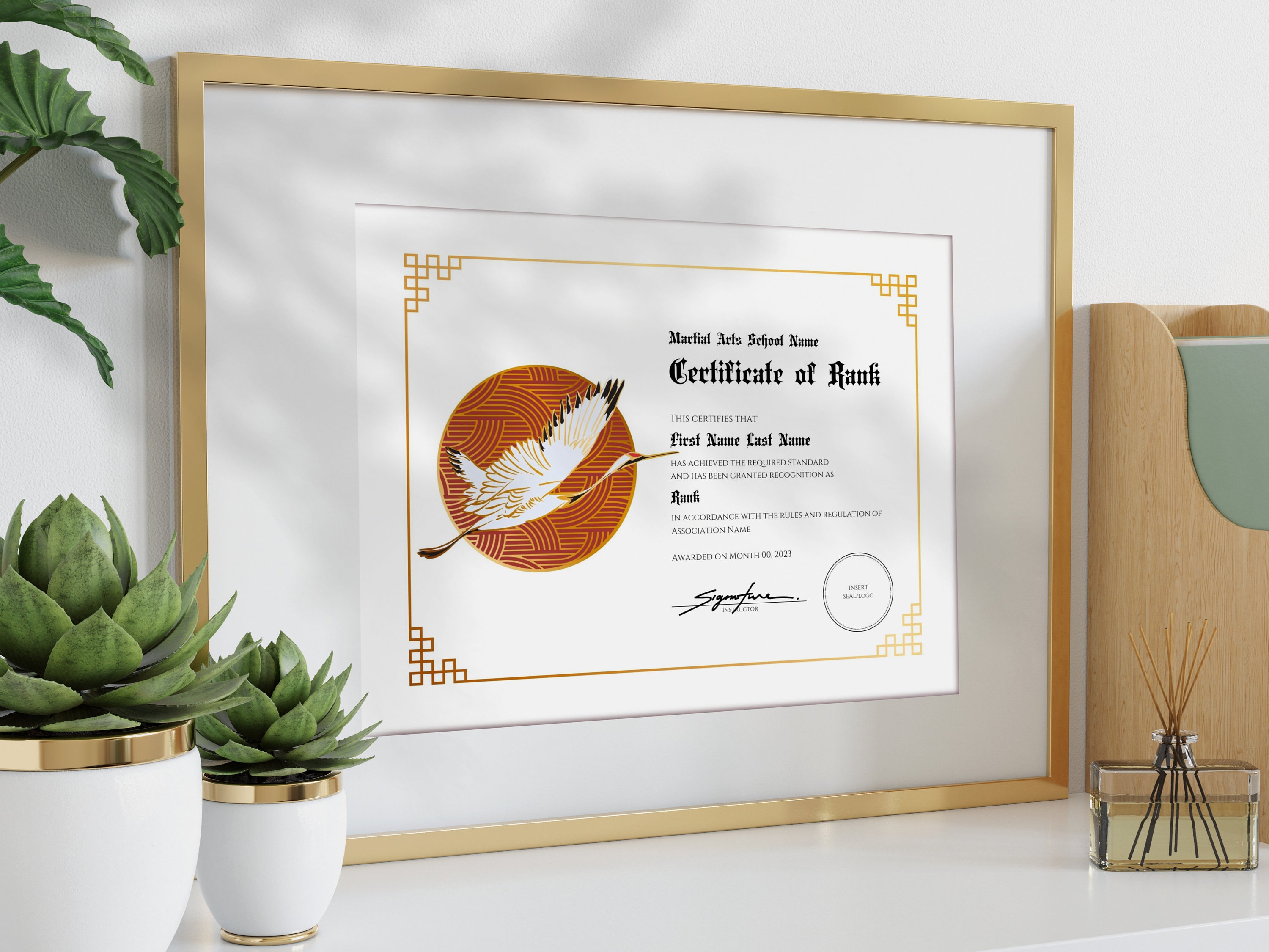 Editable Certificate of Rank Recognition | Martial Arts Award | Crane ...