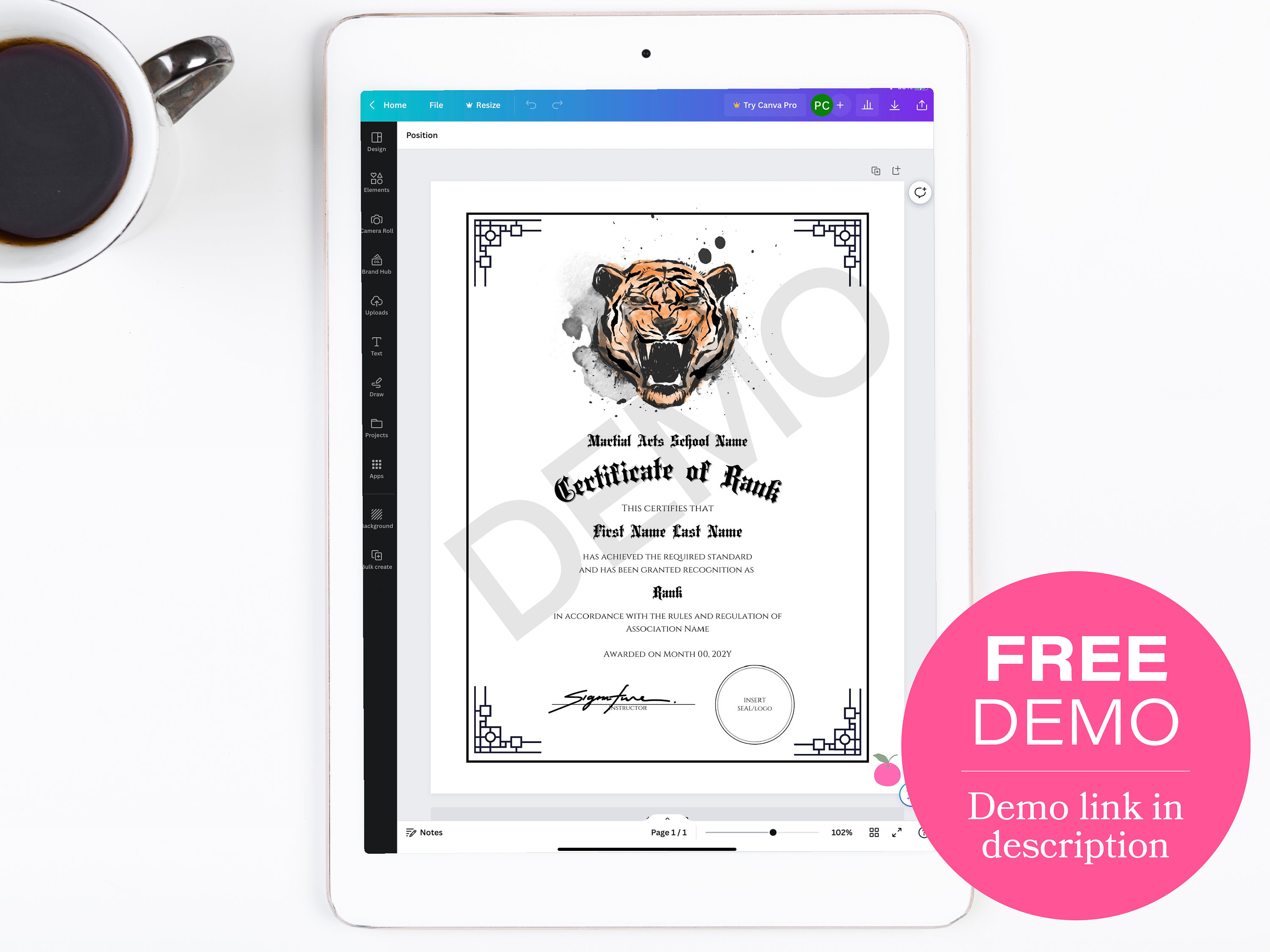 Editable Certificate of Rank Recognition | Tiger Martial Arts Award ...