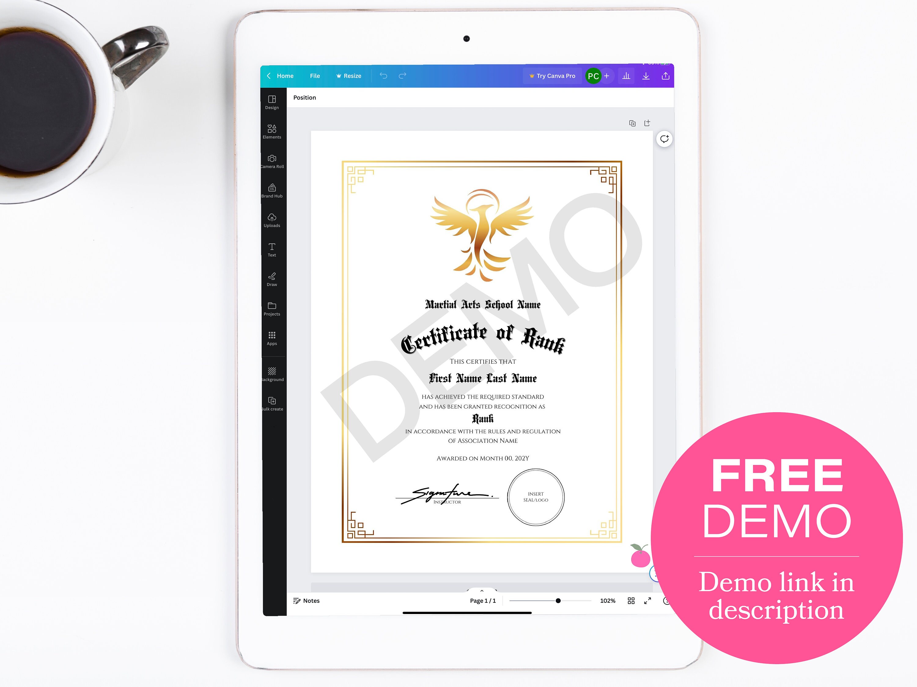 Editable Certificate of Rank Recognition for Martial Arts | Gold ...