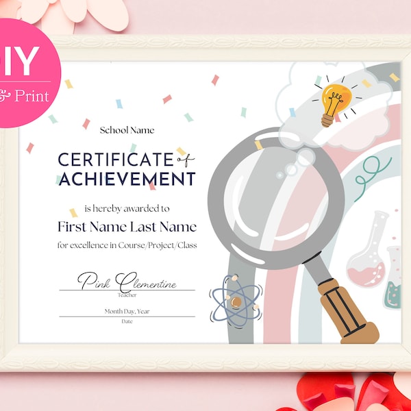 Science Award Certificate Template - Etsy