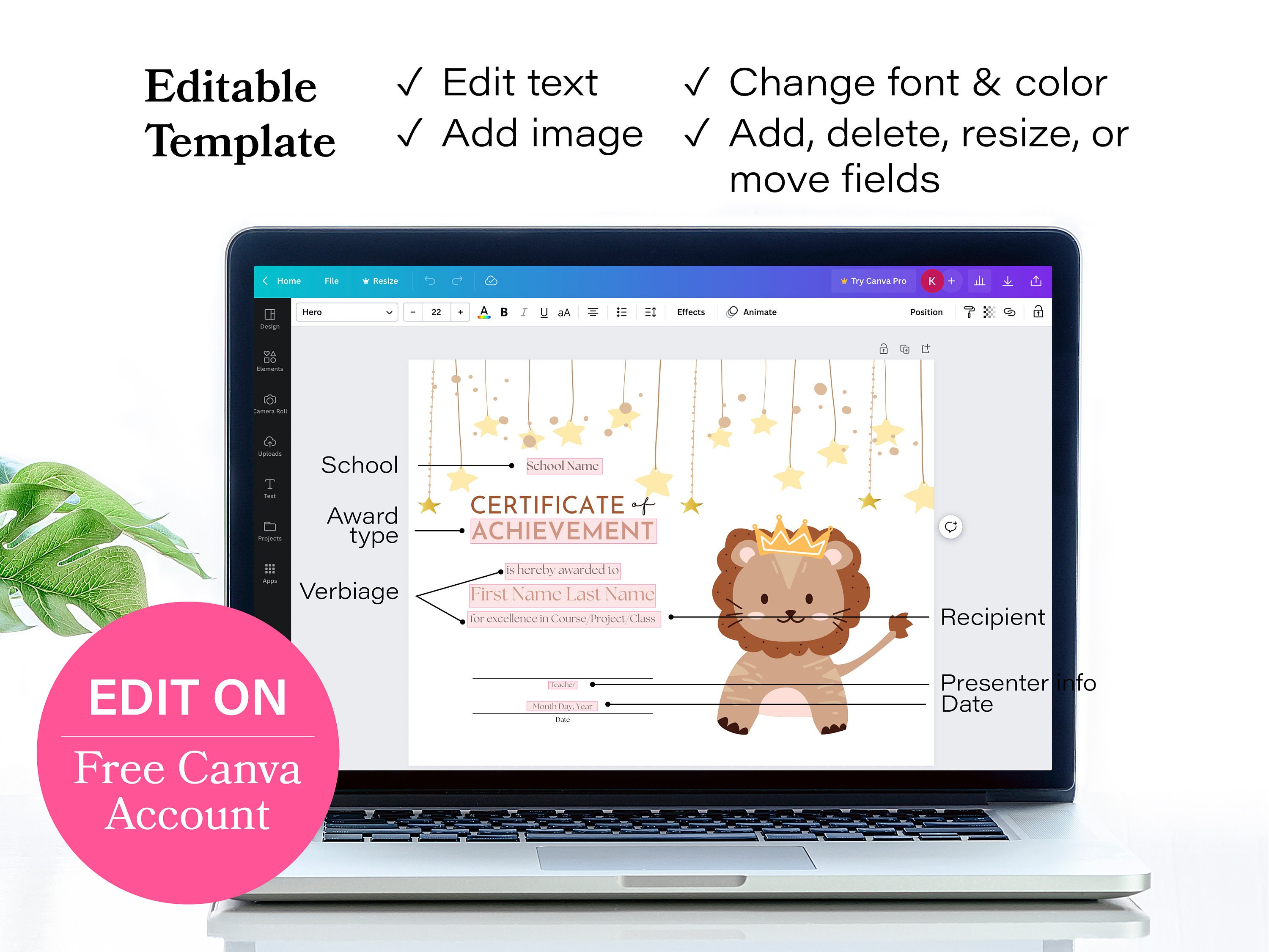 Editable Certificate of Achievement for Student | Recognition of ...