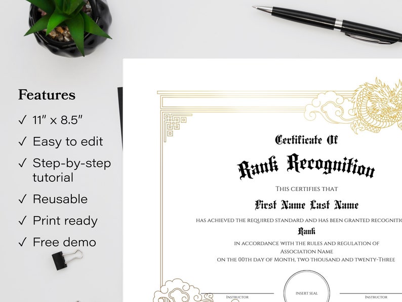 Editable Martial Arts Certificate of Rank Recognition | Customizable ...
