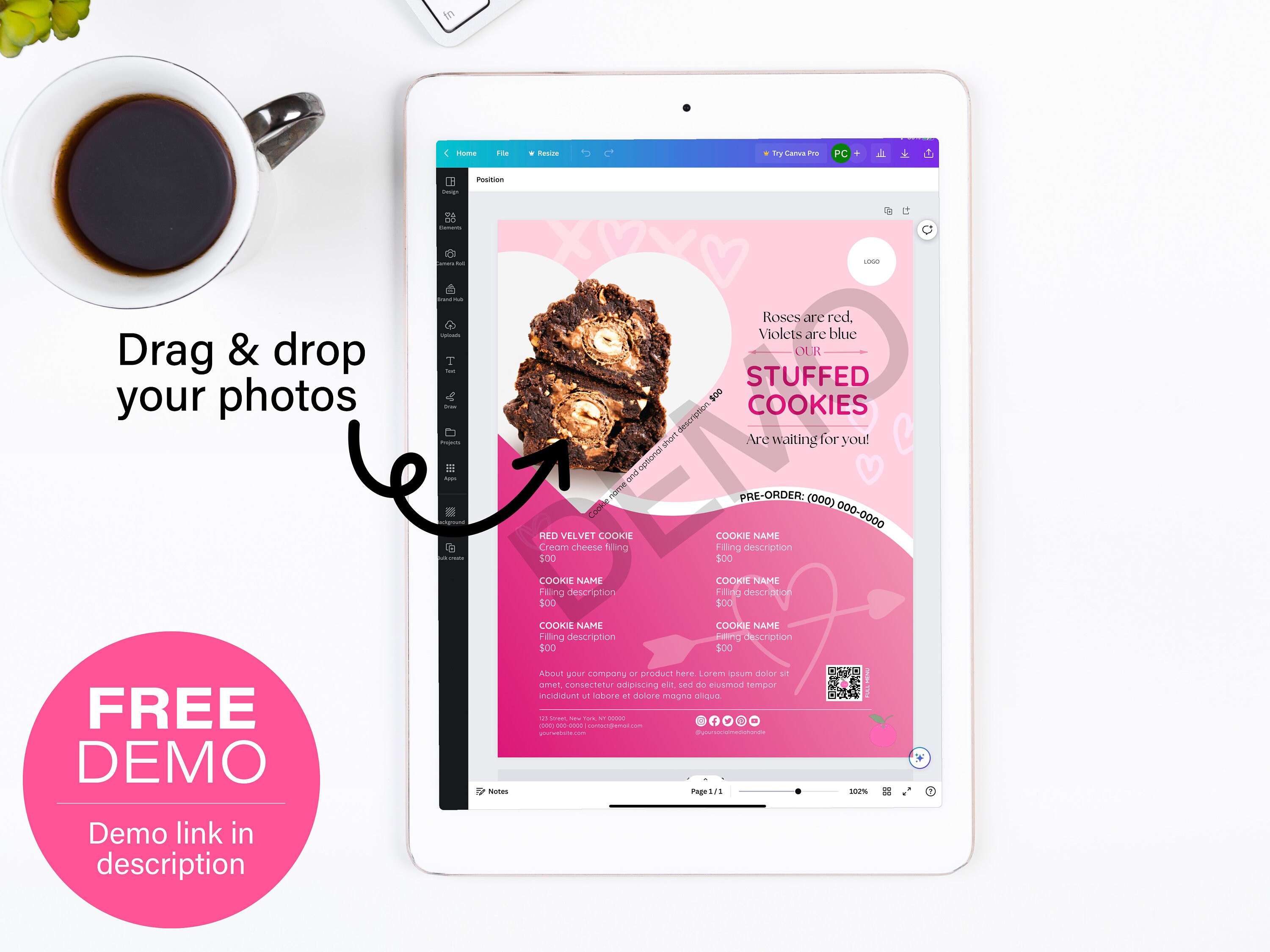 Editable Valentine's Day Bakery Photo Menu, Ad, and Flyer for Gourmet ...