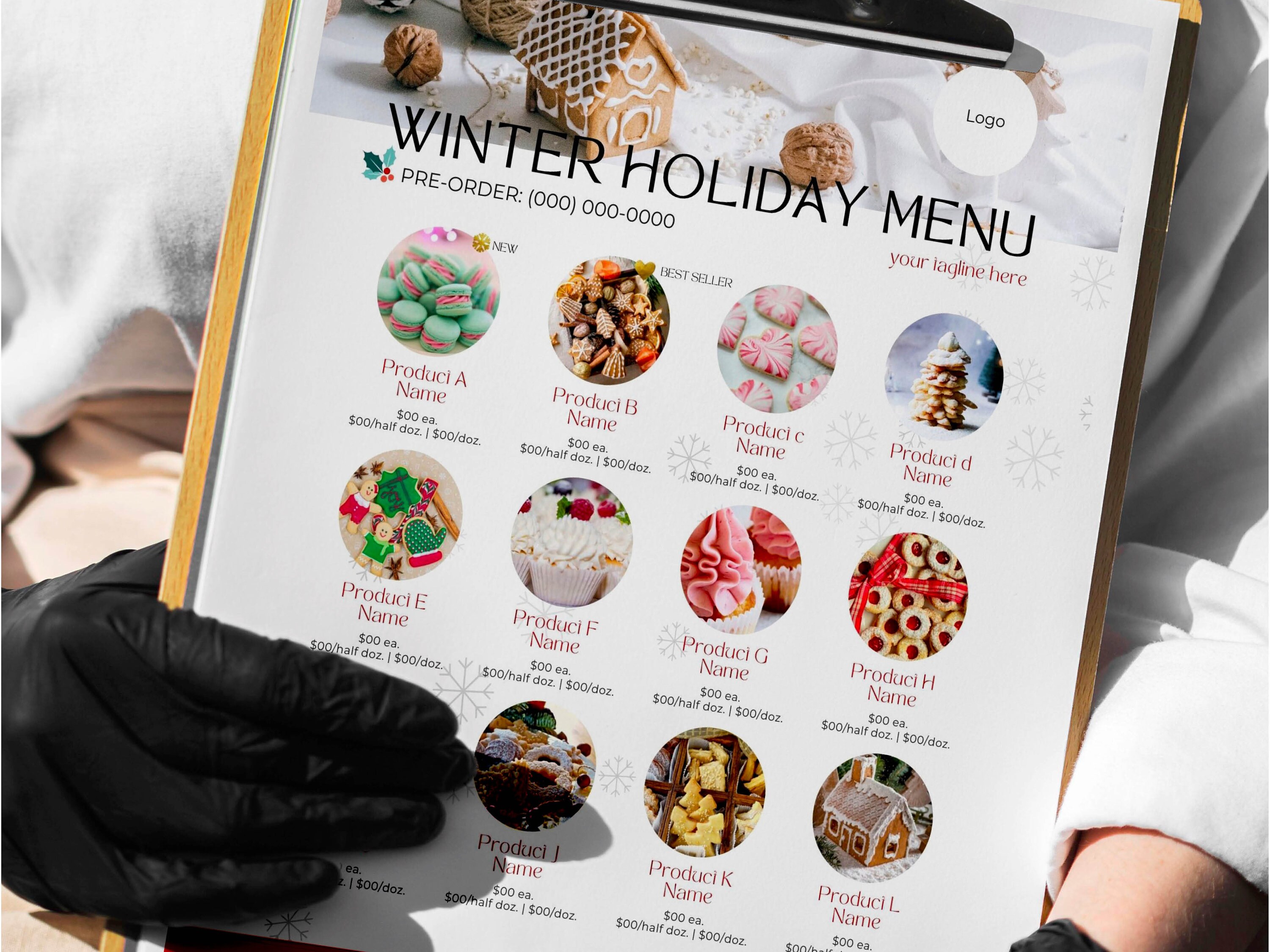 Editable Holiday Bakery Menu Price List for Gourmet Cookie, Brownie ...