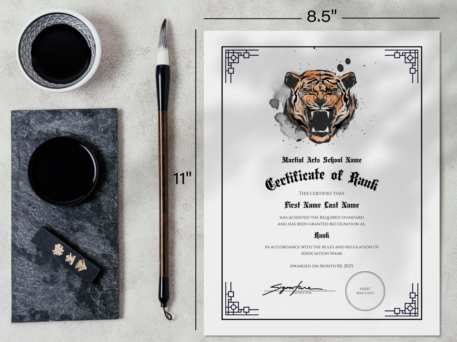 Editable Certificate of Rank Recognition | Tiger Martial Arts Award ...