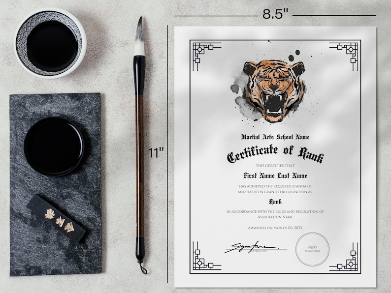 Editable Certificate of Rank Recognition | Tiger Martial Arts Award ...