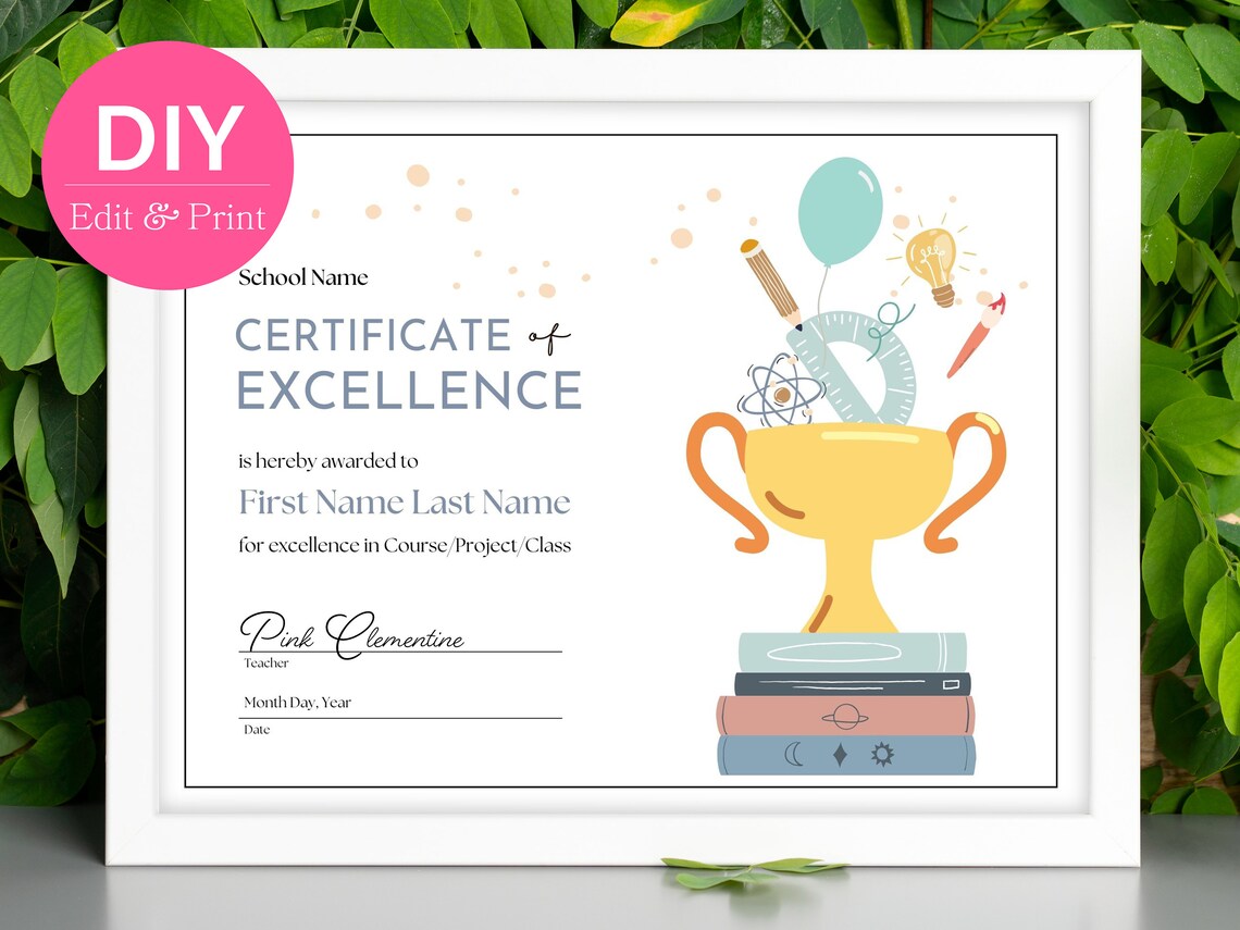 Editable Certificate of Excellence for Students | Class, Project ...