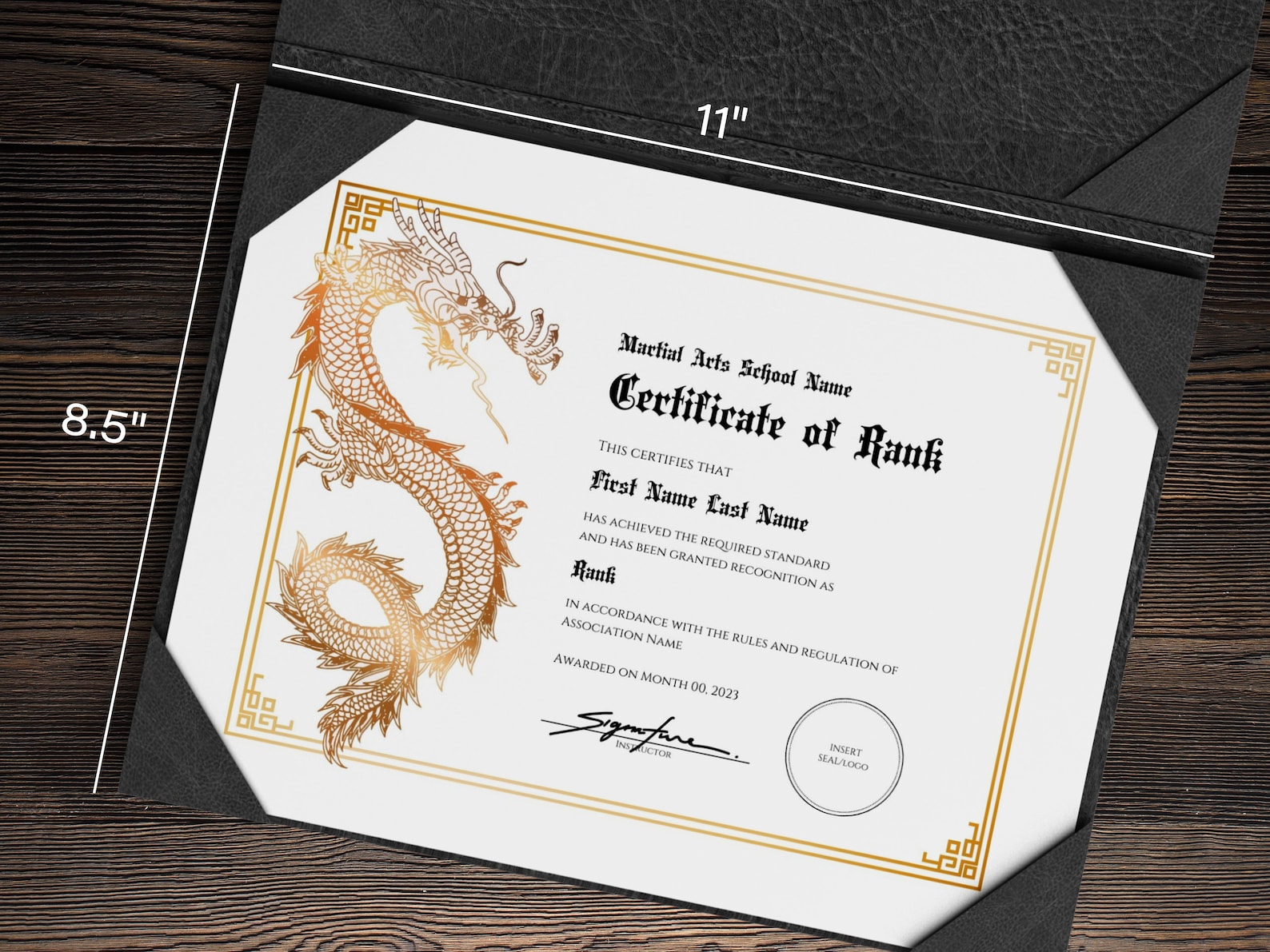 Editable Certificate of Rank Recognition | Faux Gold Dragon Martial ...
