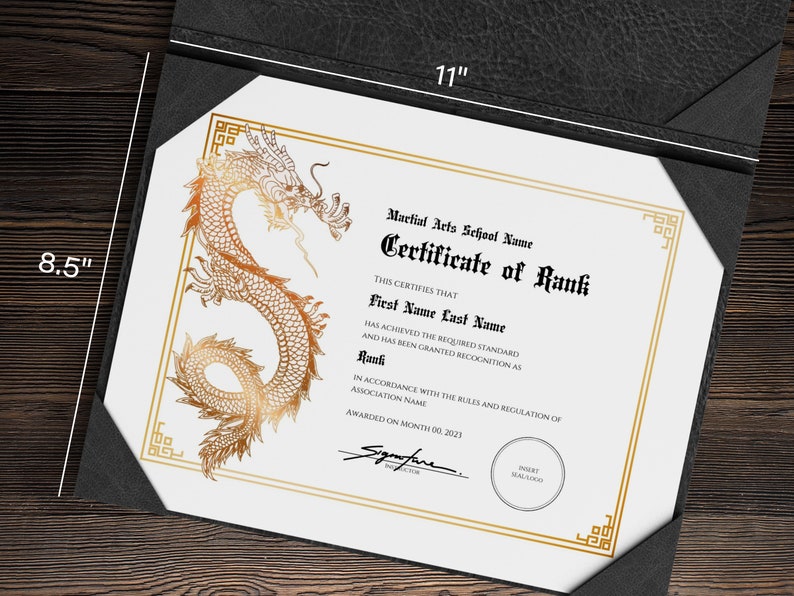 Editable Certificate of Rank Recognition | Faux Gold Dragon Martial ...