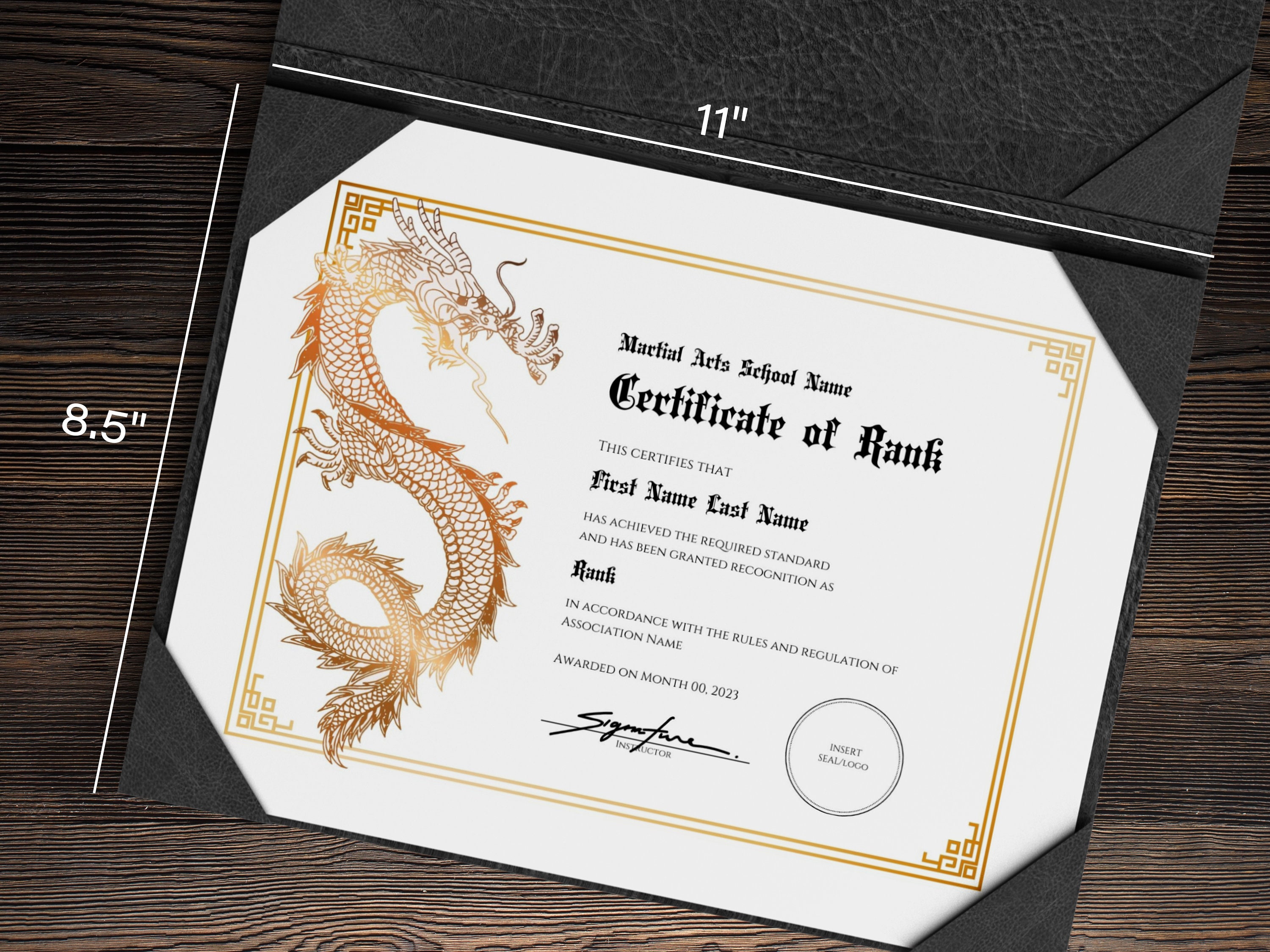 Editable Certificate of Rank Recognition | Faux Gold Dragon Martial ...
