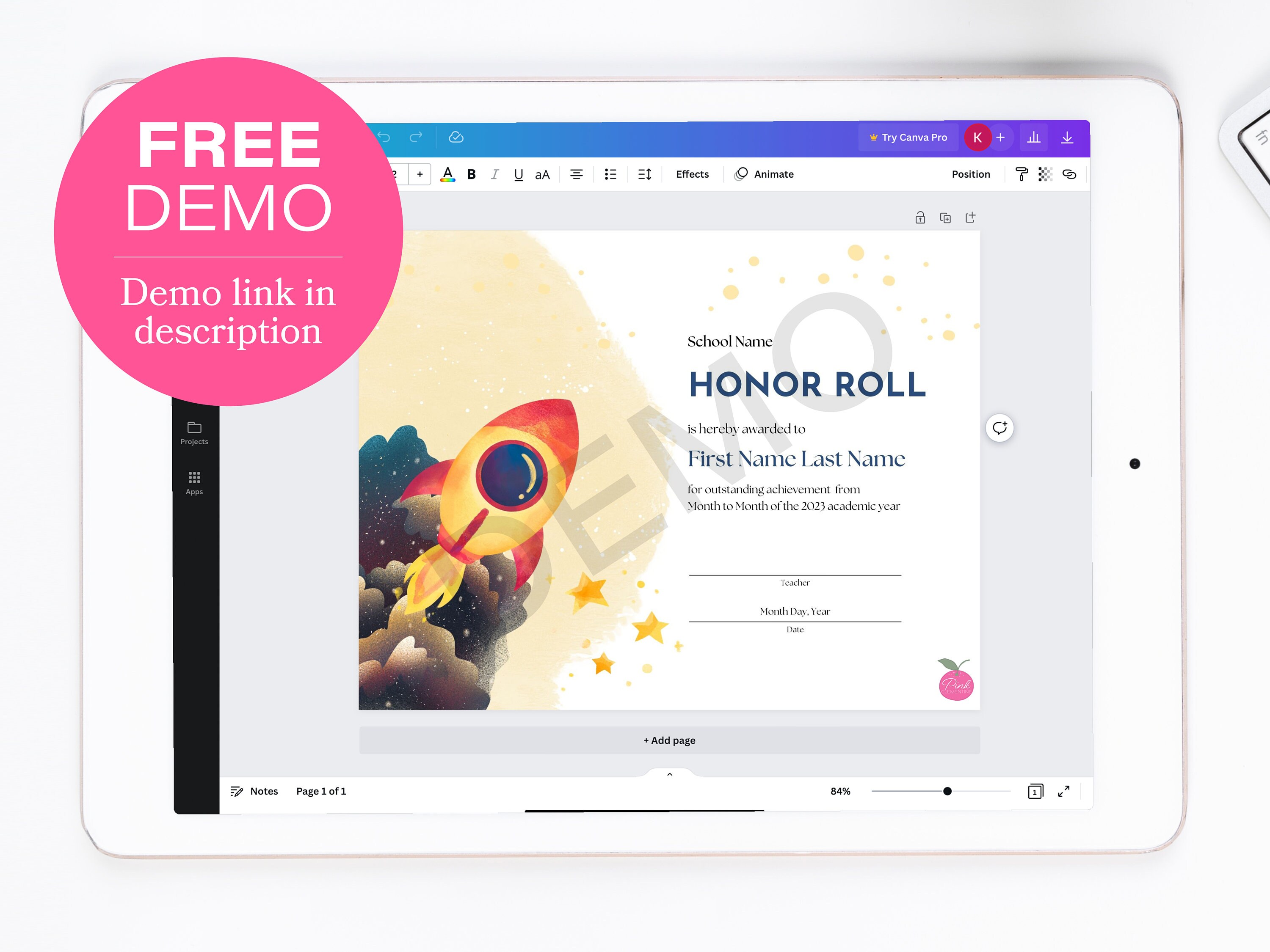 Editable Honor Roll Student Award Certificate for Academic Achievement ...