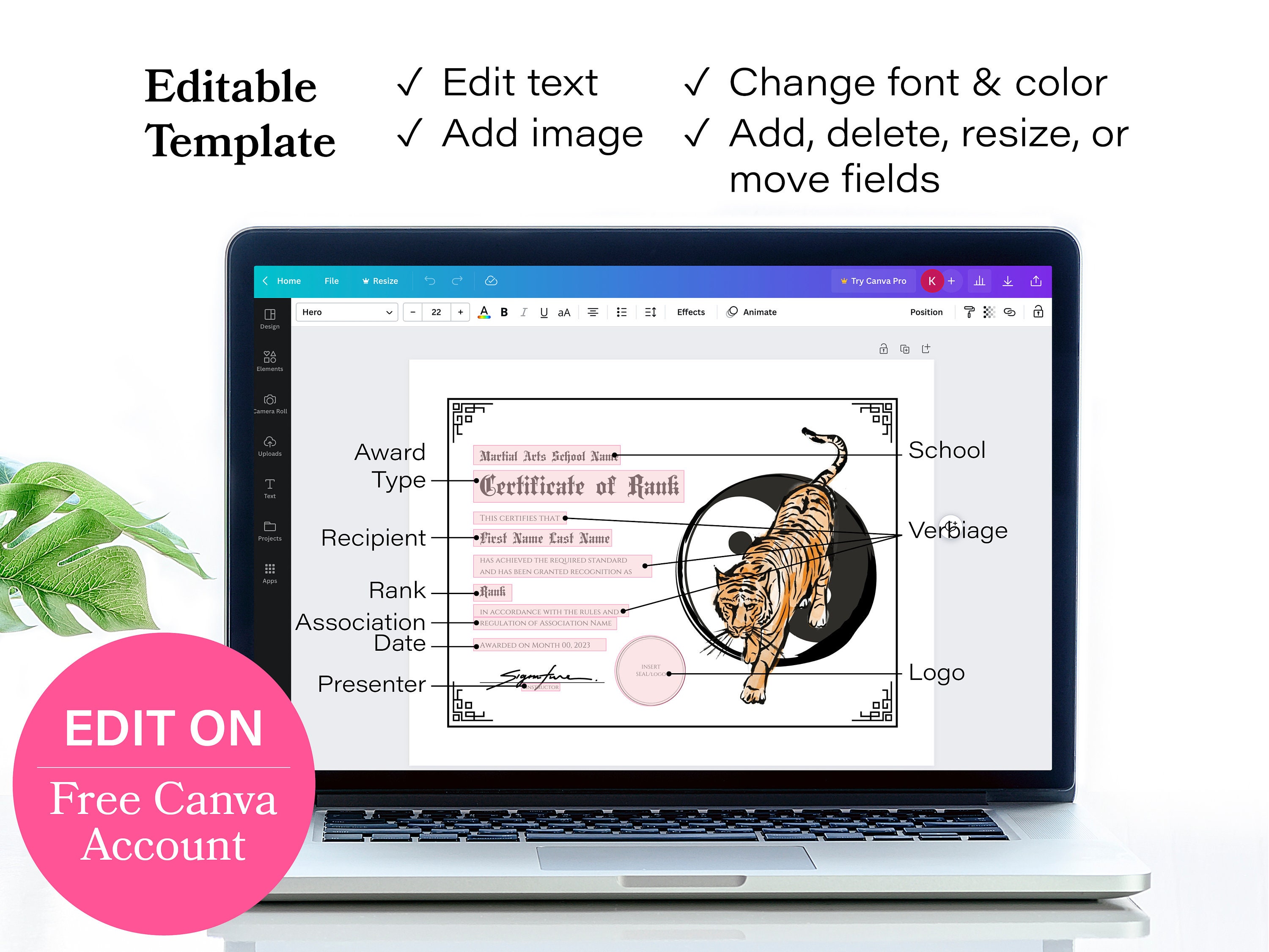 Editable Certificate of Rank Recognition - Customizable Canva Template ...