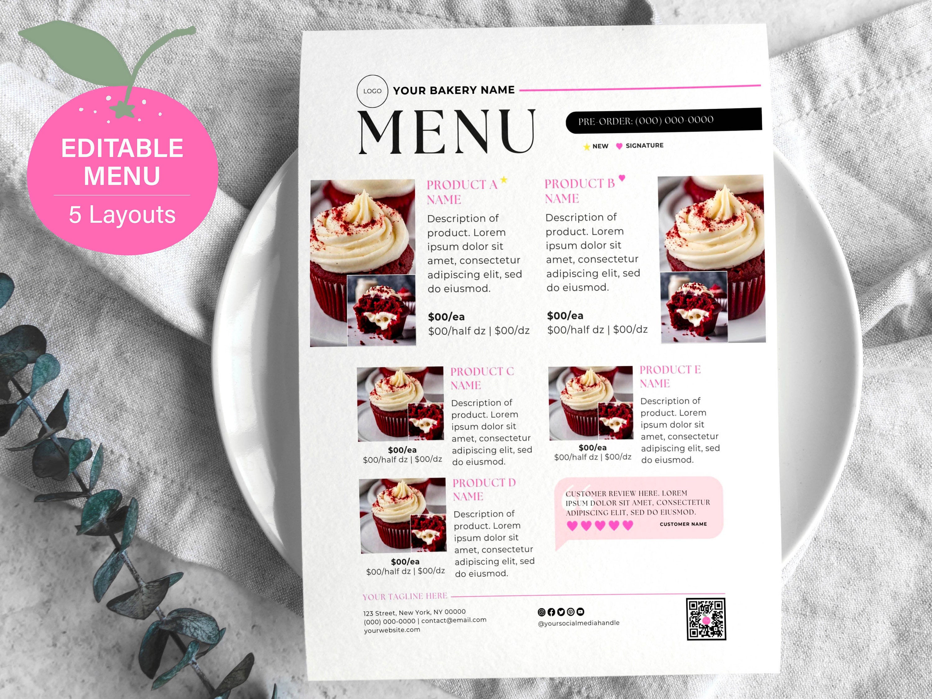 Editable Bakery Menu Price List for Stuffed Dessert, Cookie, Brownie ...