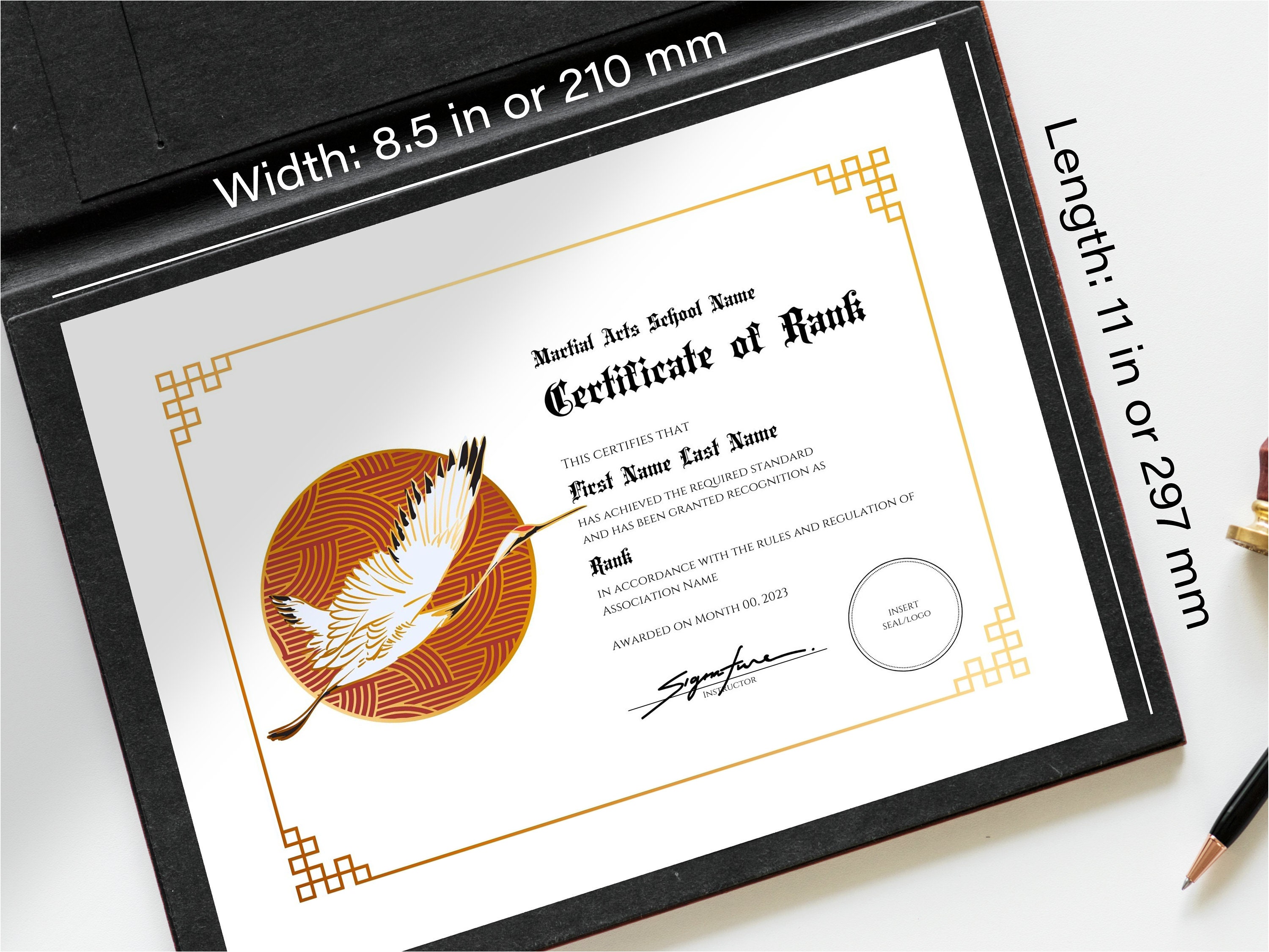 Editable Certificate of Rank Recognition | Martial Arts Award | Crane ...