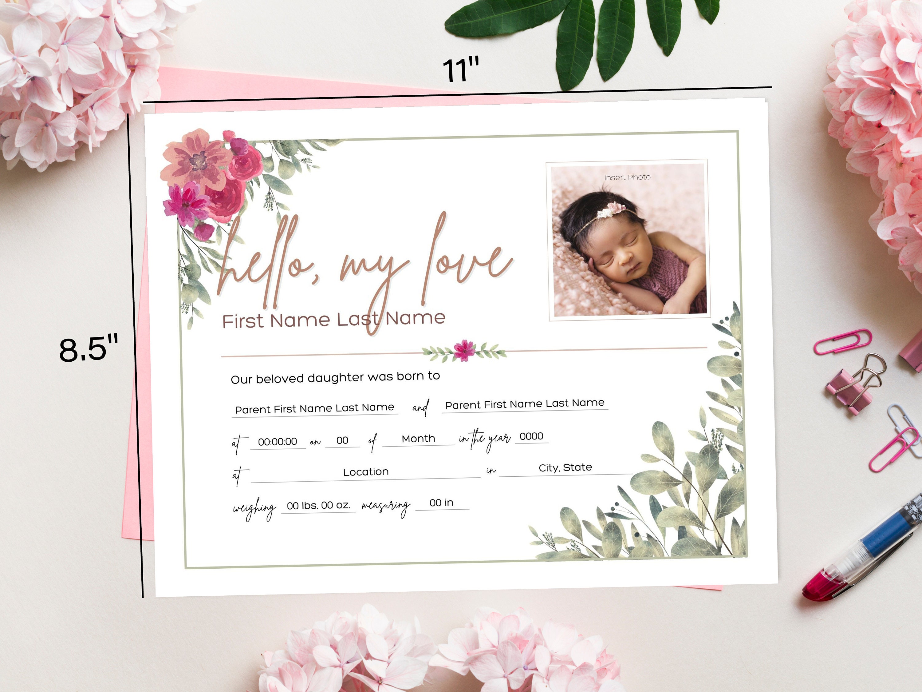 Editable Birth Certificate for Newborn Baby Girl and Daughter ...