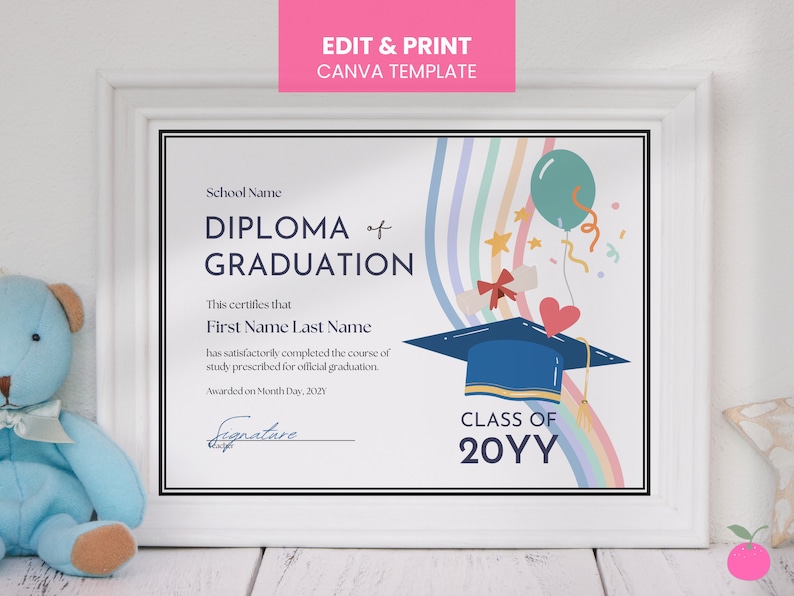 Editable Graduation Diploma Certificate Award for Pre-school ...
