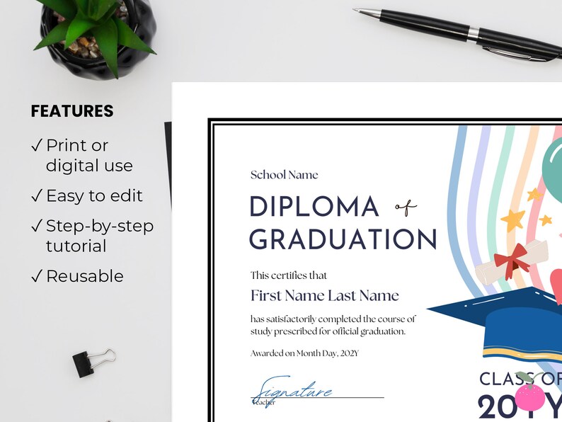 Editable Graduation Diploma Certificate Award for Pre-school ...