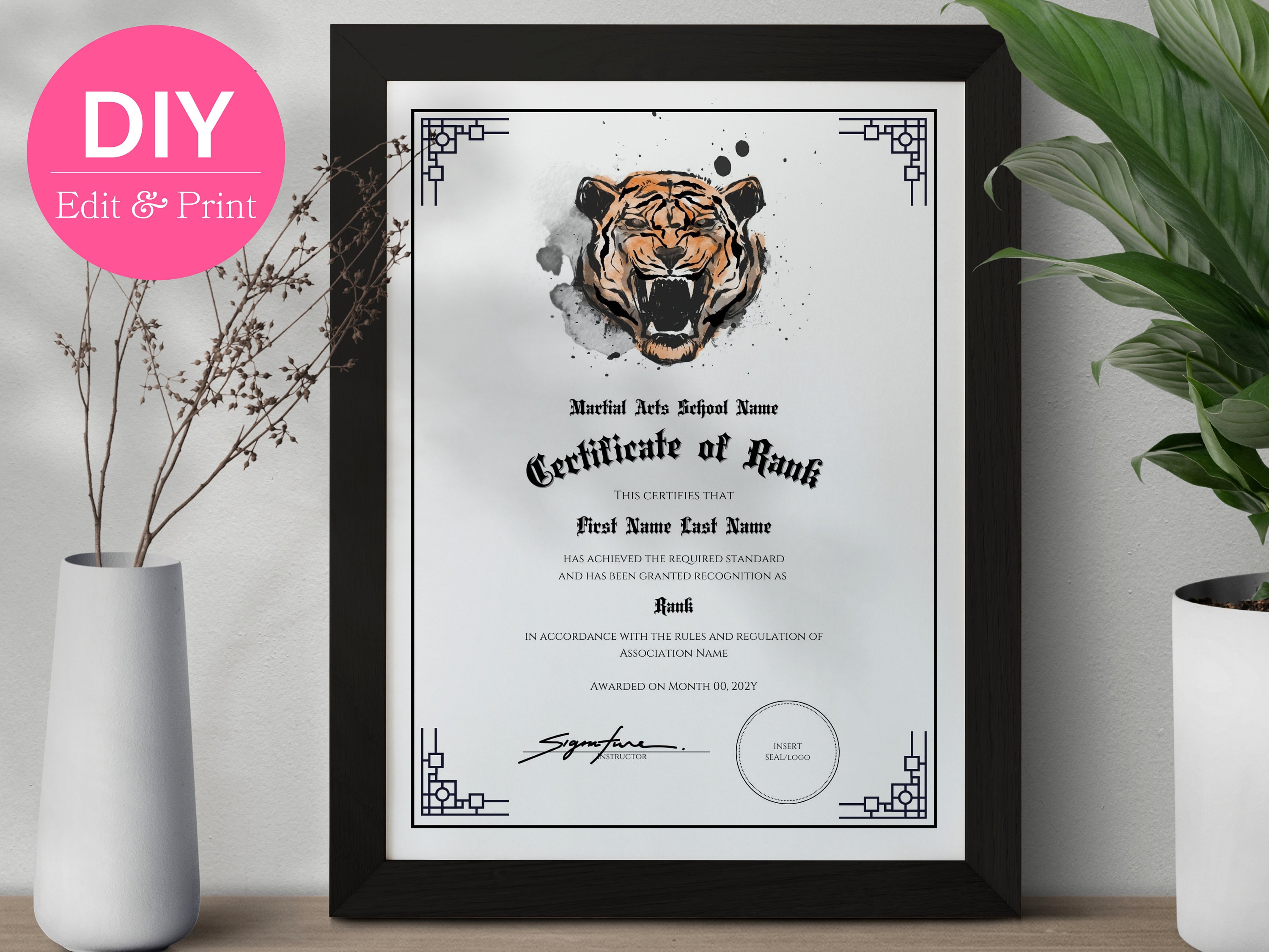 Editable Certificate of Rank Recognition | Tiger Martial Arts Award ...