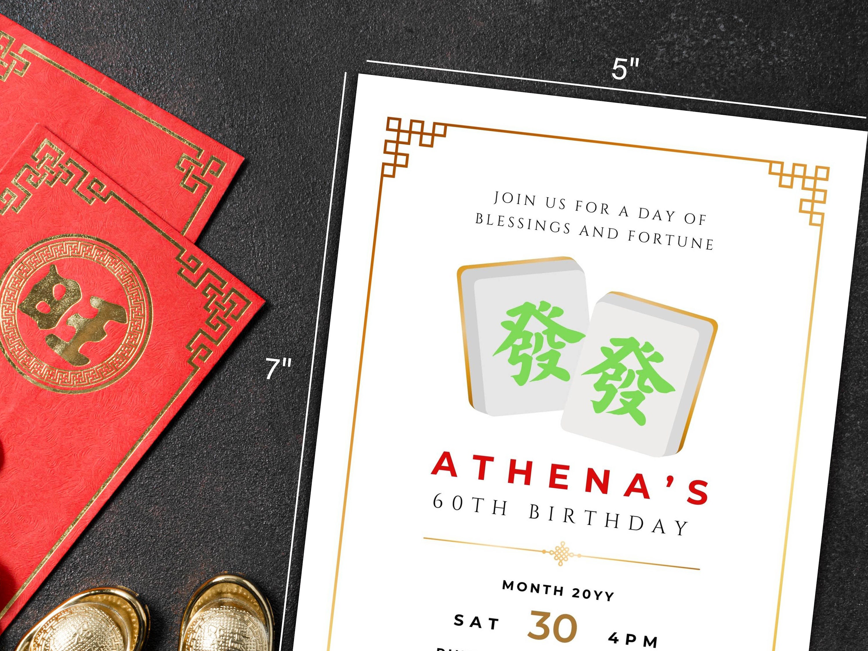 Editable Birthday Mahjong Party Invite With Green Dragon “fa” Tiles ...