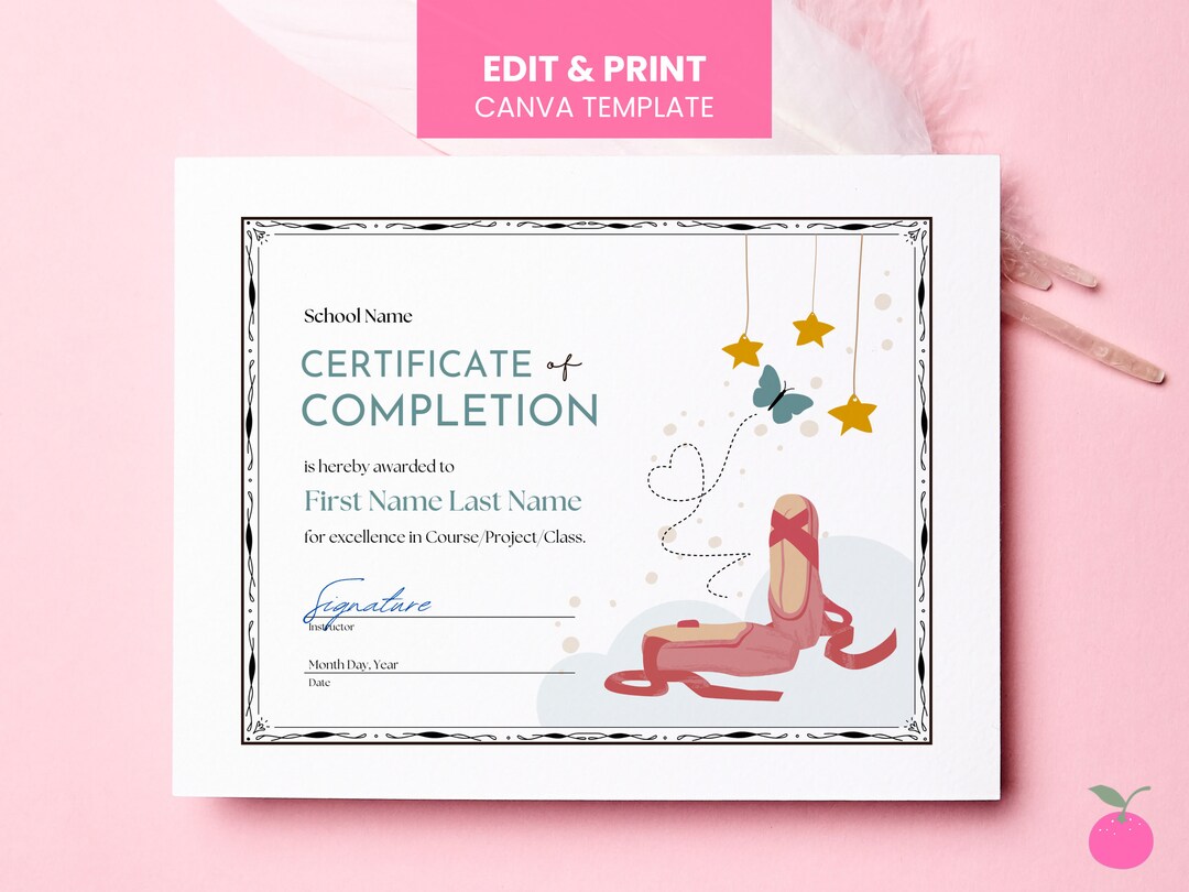 Editable Ballet Dance Certificate of Completion for School, Recital ...