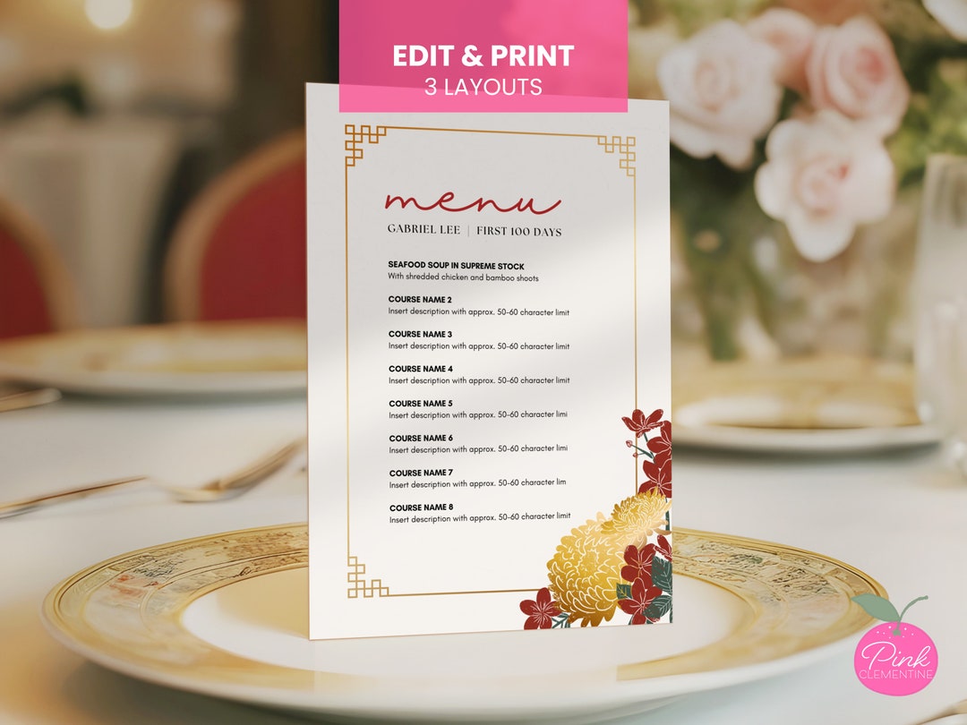 Editable Menu Card | First 100 Days, Red Egg & Ginger, Full Month Baby ...