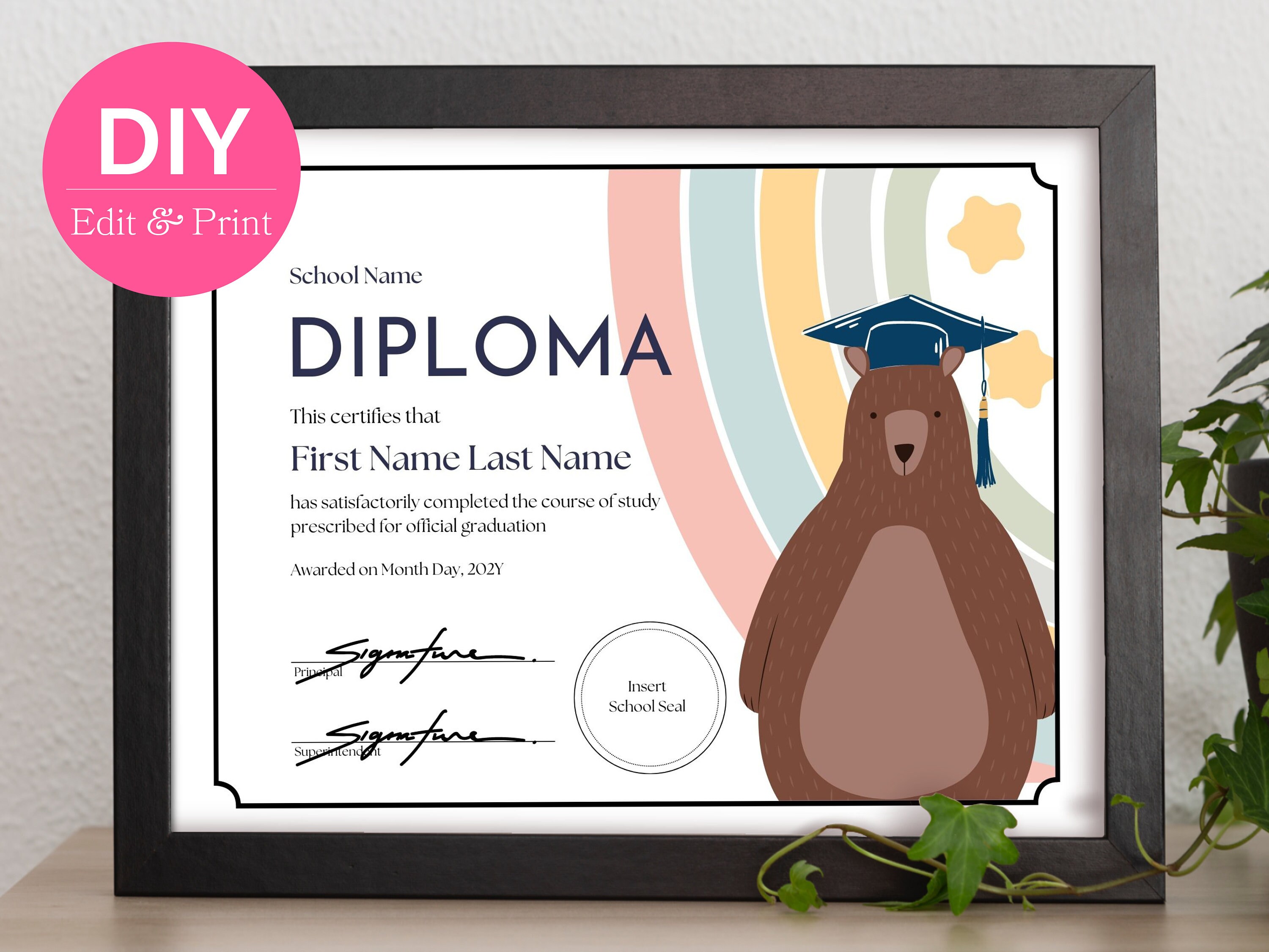 Prek Graduation Editable Pre-K Diploma Graduation Certificate Template ...