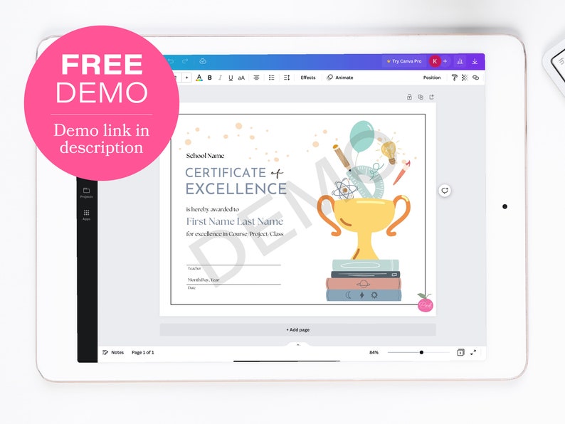 Editable Certificate of Excellence for Students | Class, Project ...