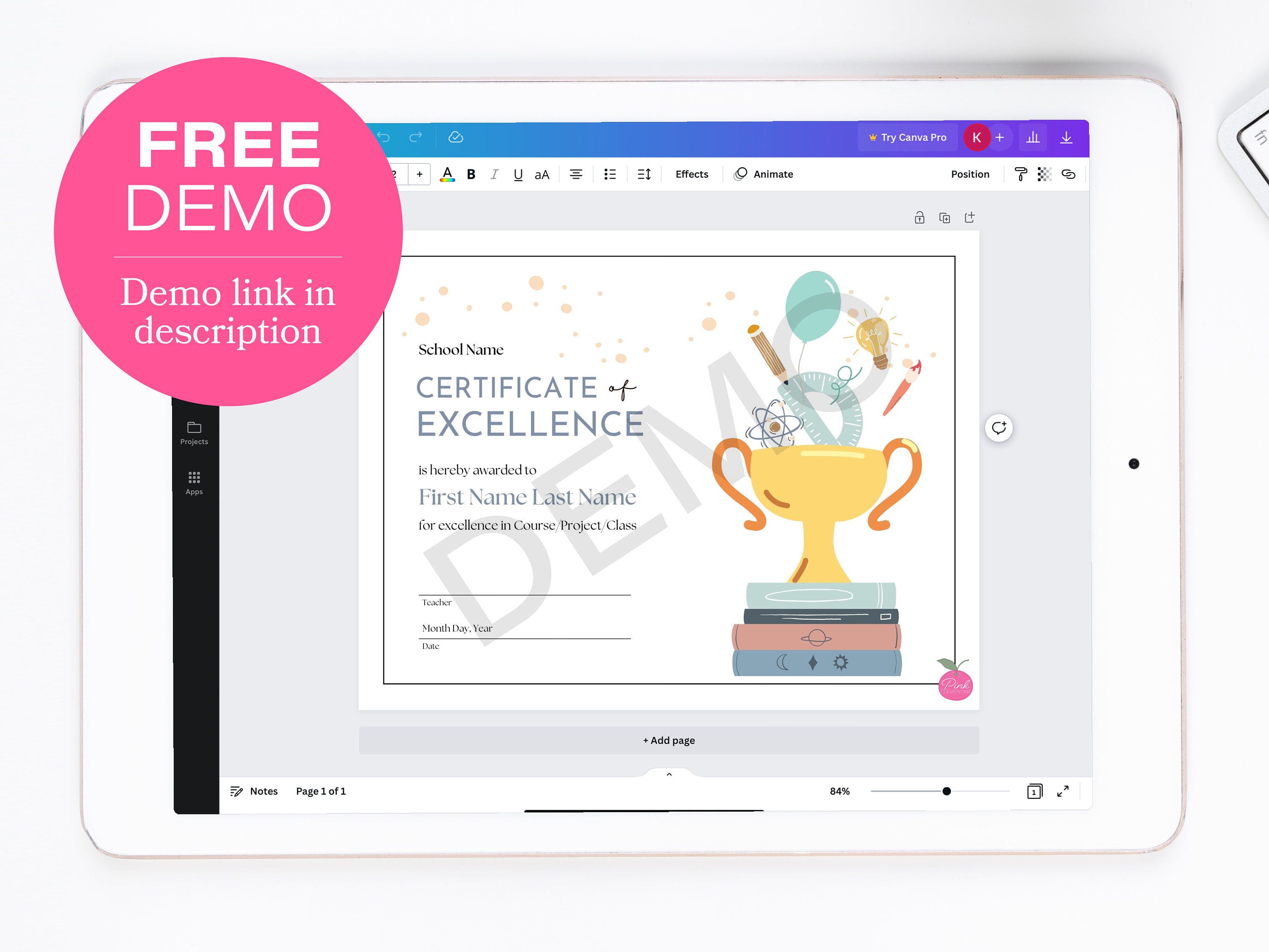 Editable Certificate of Excellence for Students | Class, Project ...
