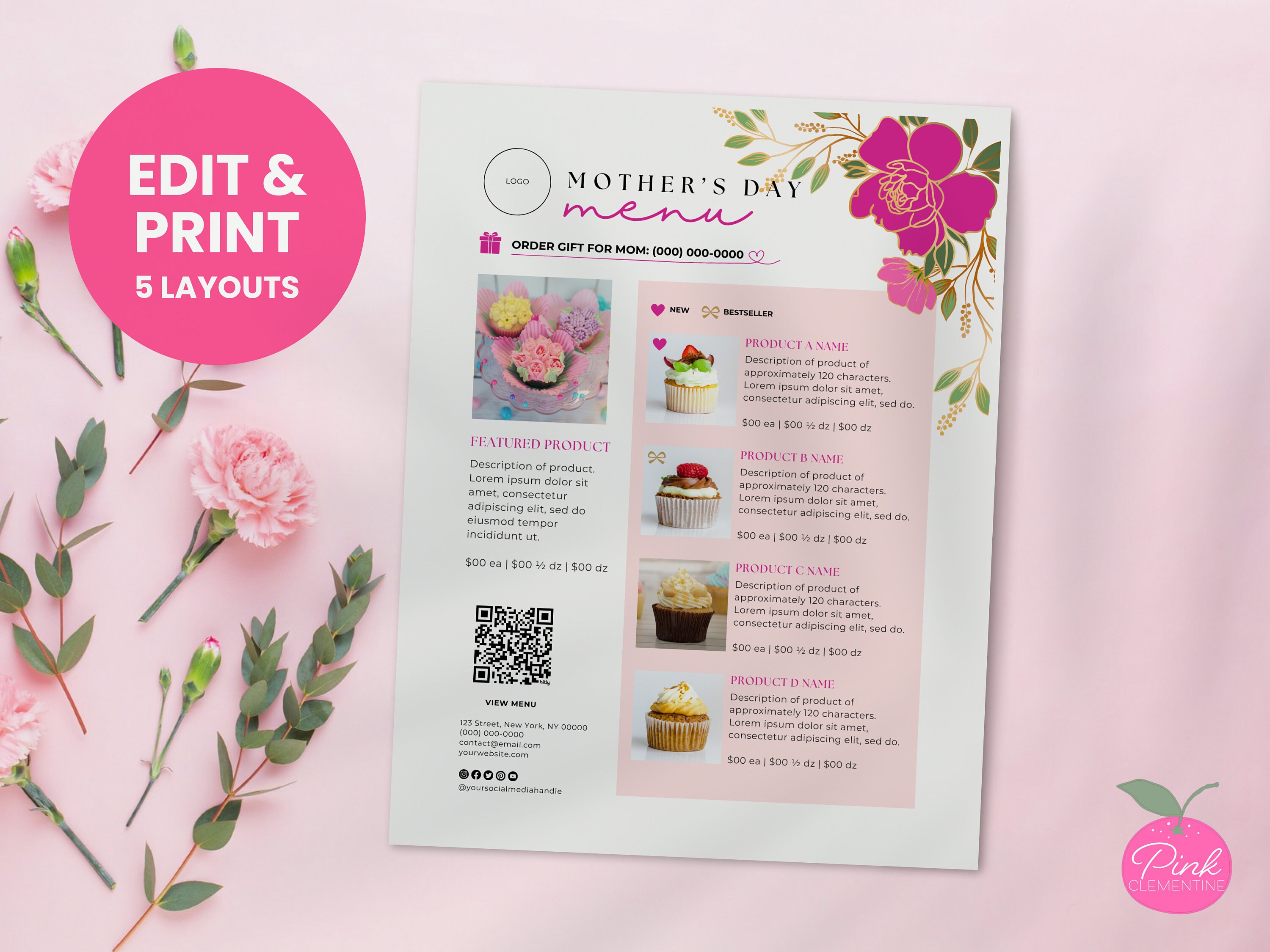 Editable Mother's Day Bakery Photo Menu for Gourmet Cookie, Wedding ...