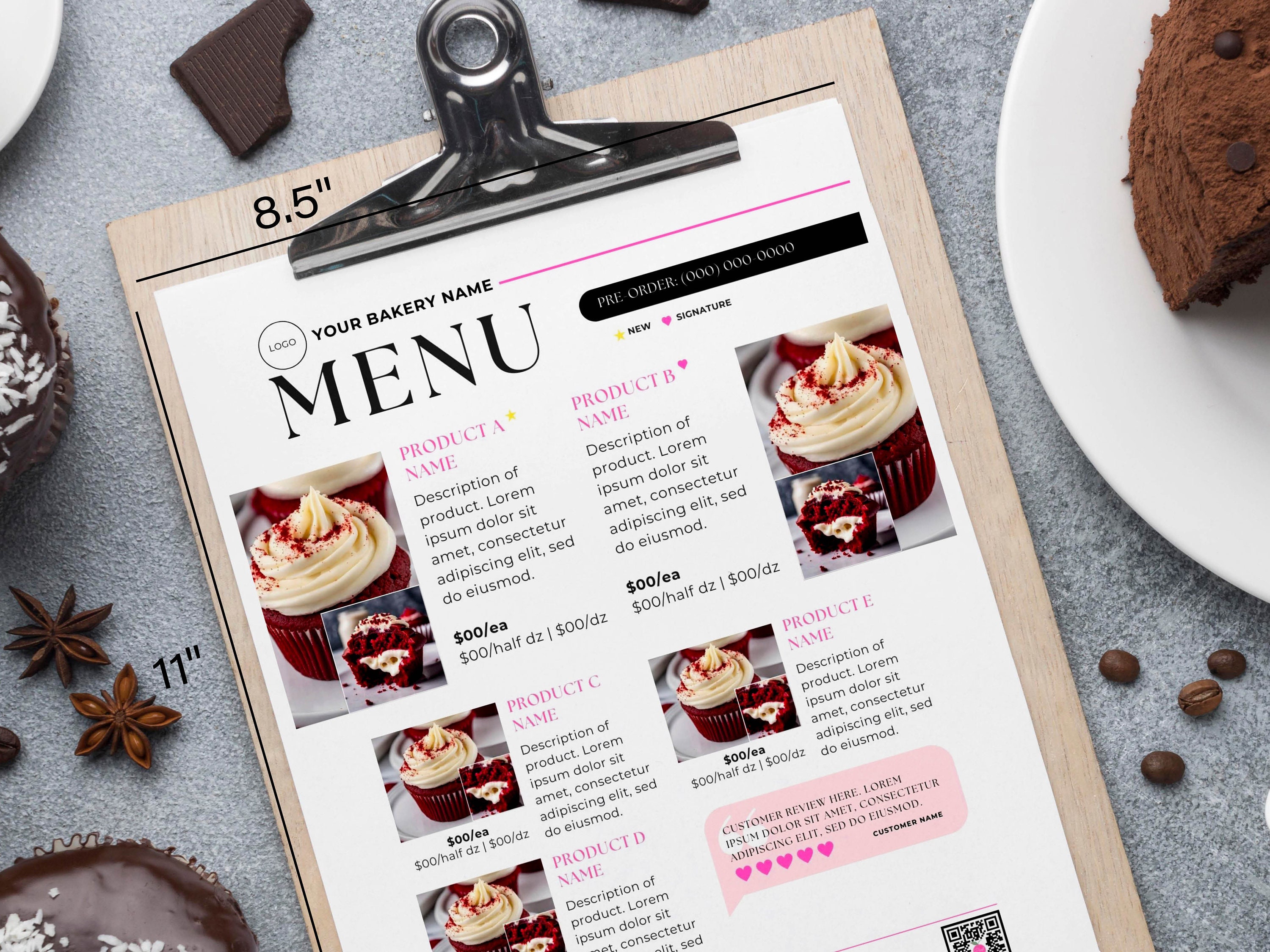 Editable Bakery Menu Price List for Stuffed Dessert, Cookie, Brownie ...