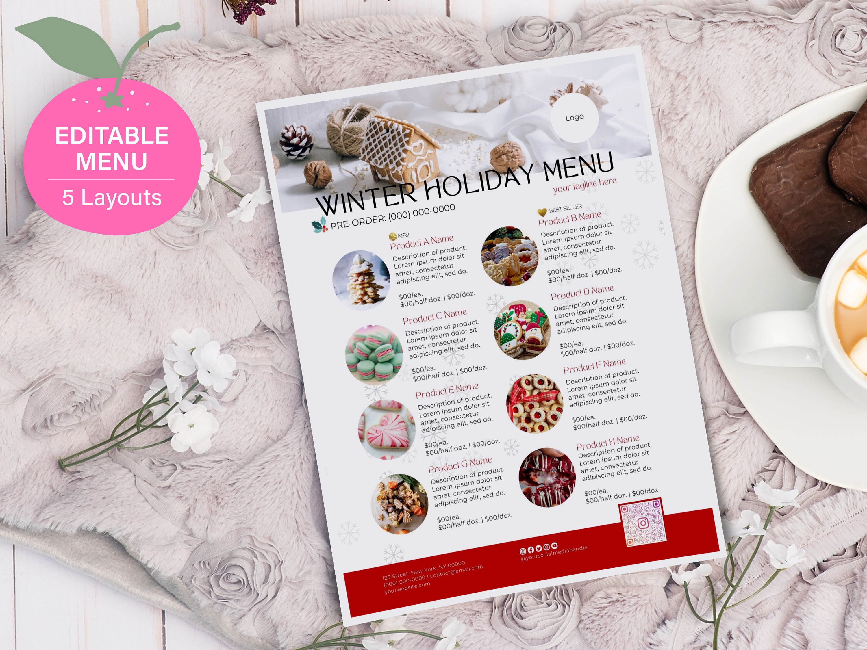 Editable Holiday Bakery Menu Price List for Gourmet Cookie, Brownie ...