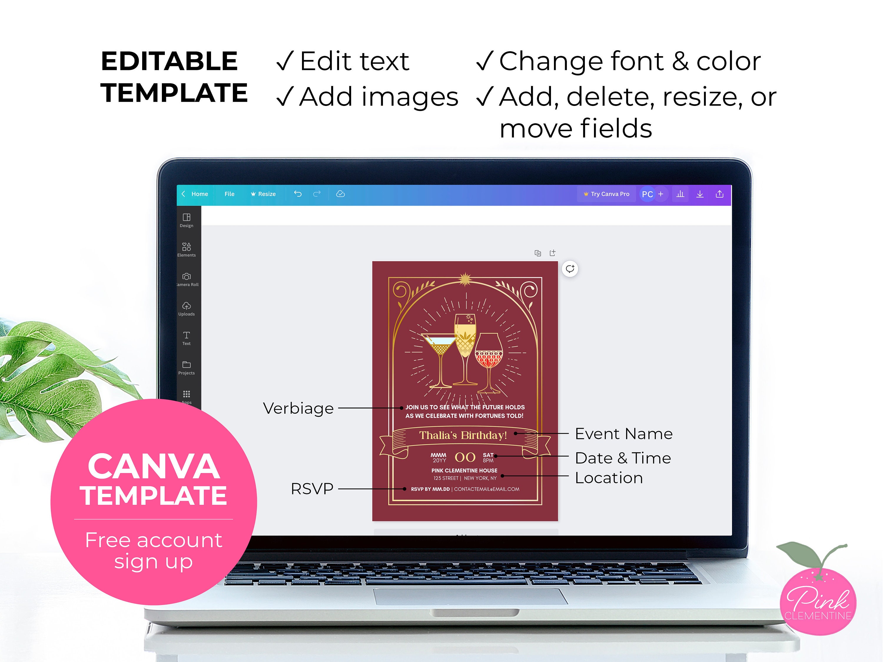 Editable Tarot Theme Three of Cups Birthday Invite | Fortune Telling ...