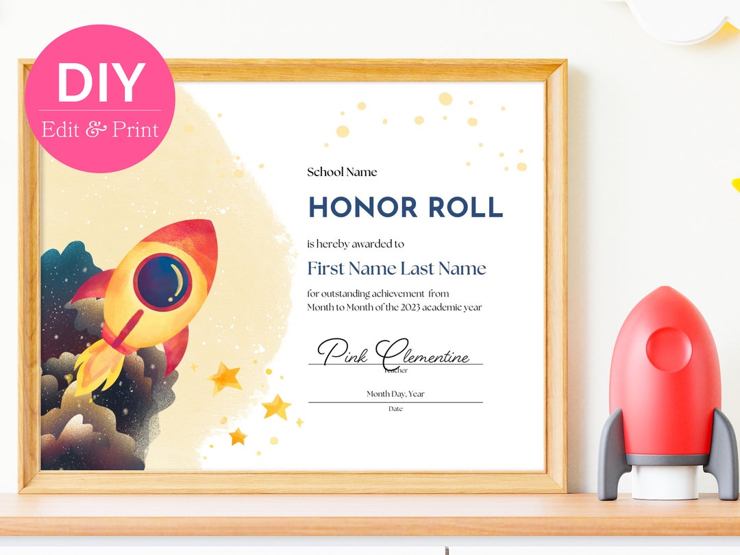 Editable Honor Roll Student Award Certificate for Academic Achievement ...