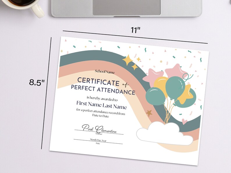 Editable Rainbow Certificate for Perfect Attendance, Achievement ...