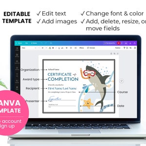 Editable Swimming Certificate of Completion for Summer Camp or Water ...