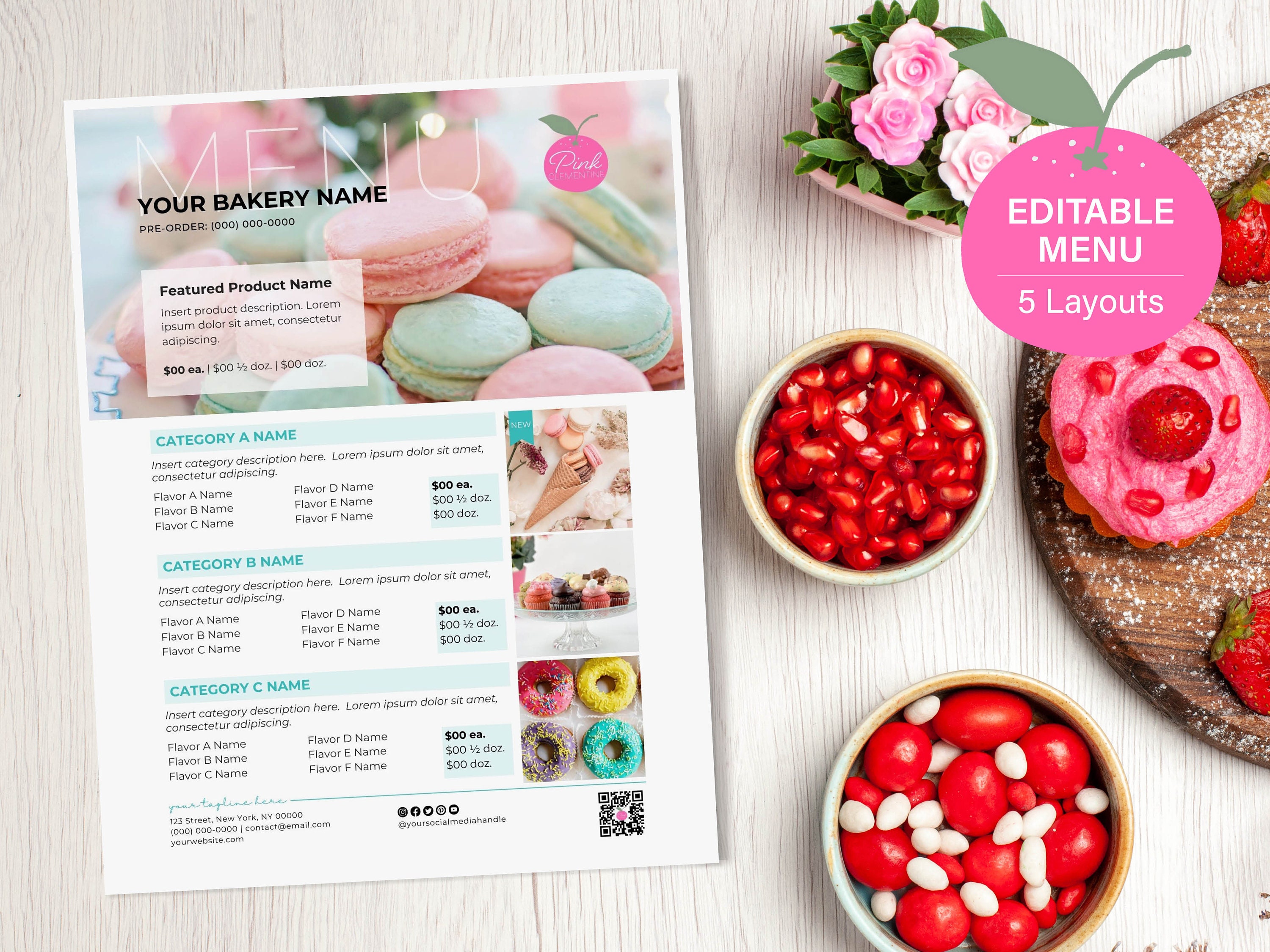 Editable Bakery Photo Menu & Flyer for Gourmet Cookie, Brownie, Cupcake ...