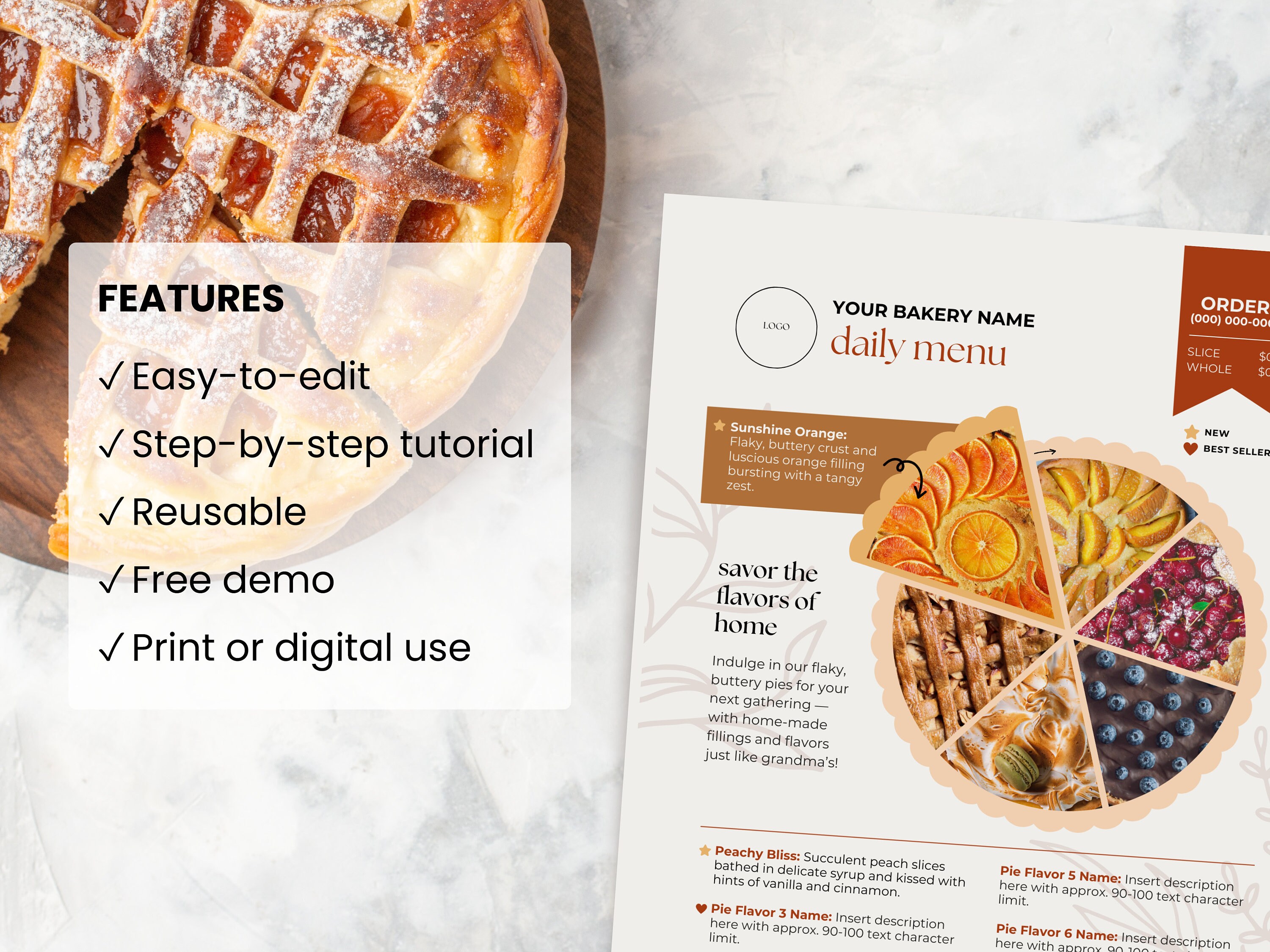 Editable Bakery Photo Menu for Pie, Cheesecake, Tart | Thanksgiving ...