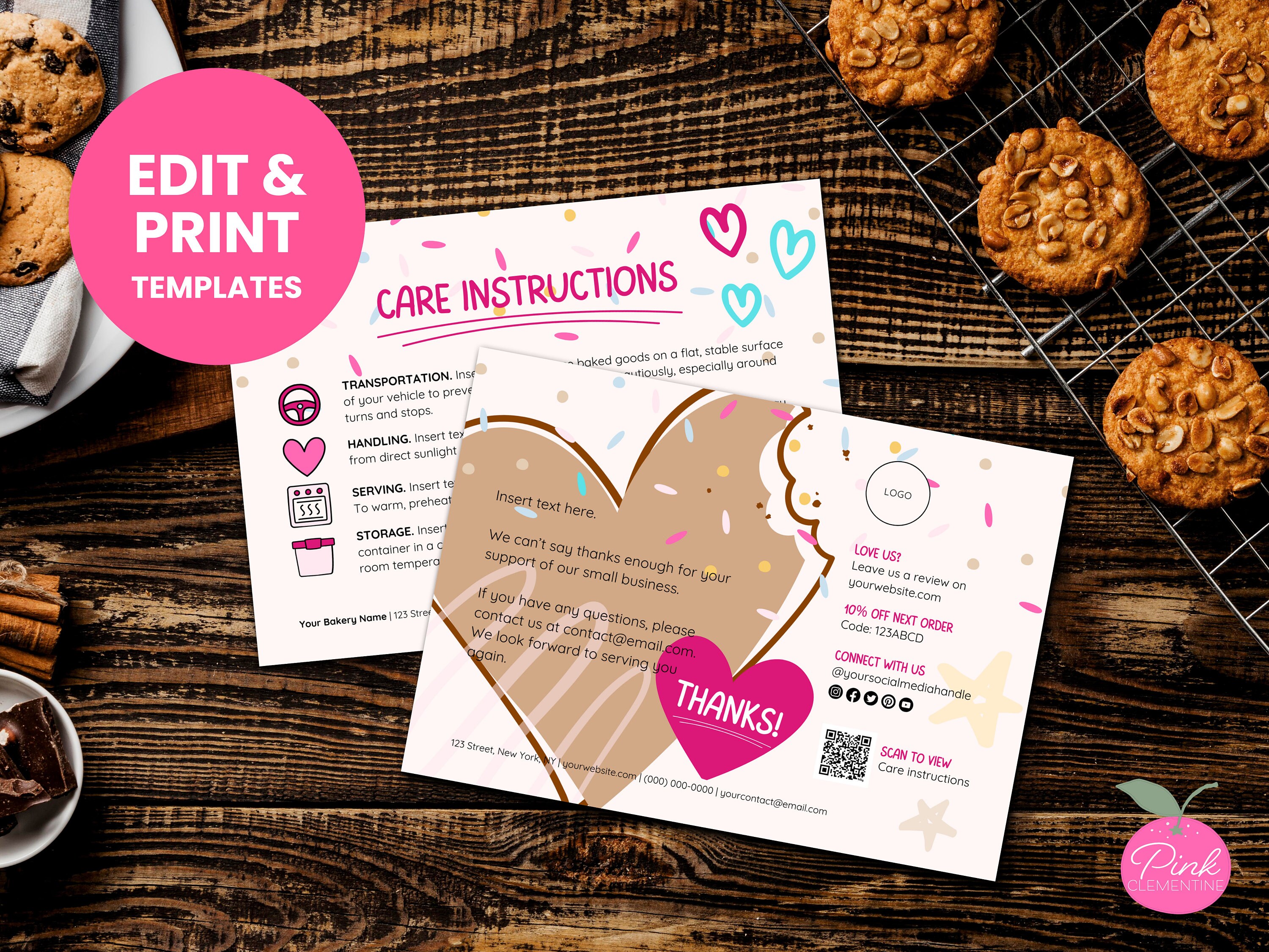 Editable Order Thank You Card & Care Instruction Insert for Cookies ...