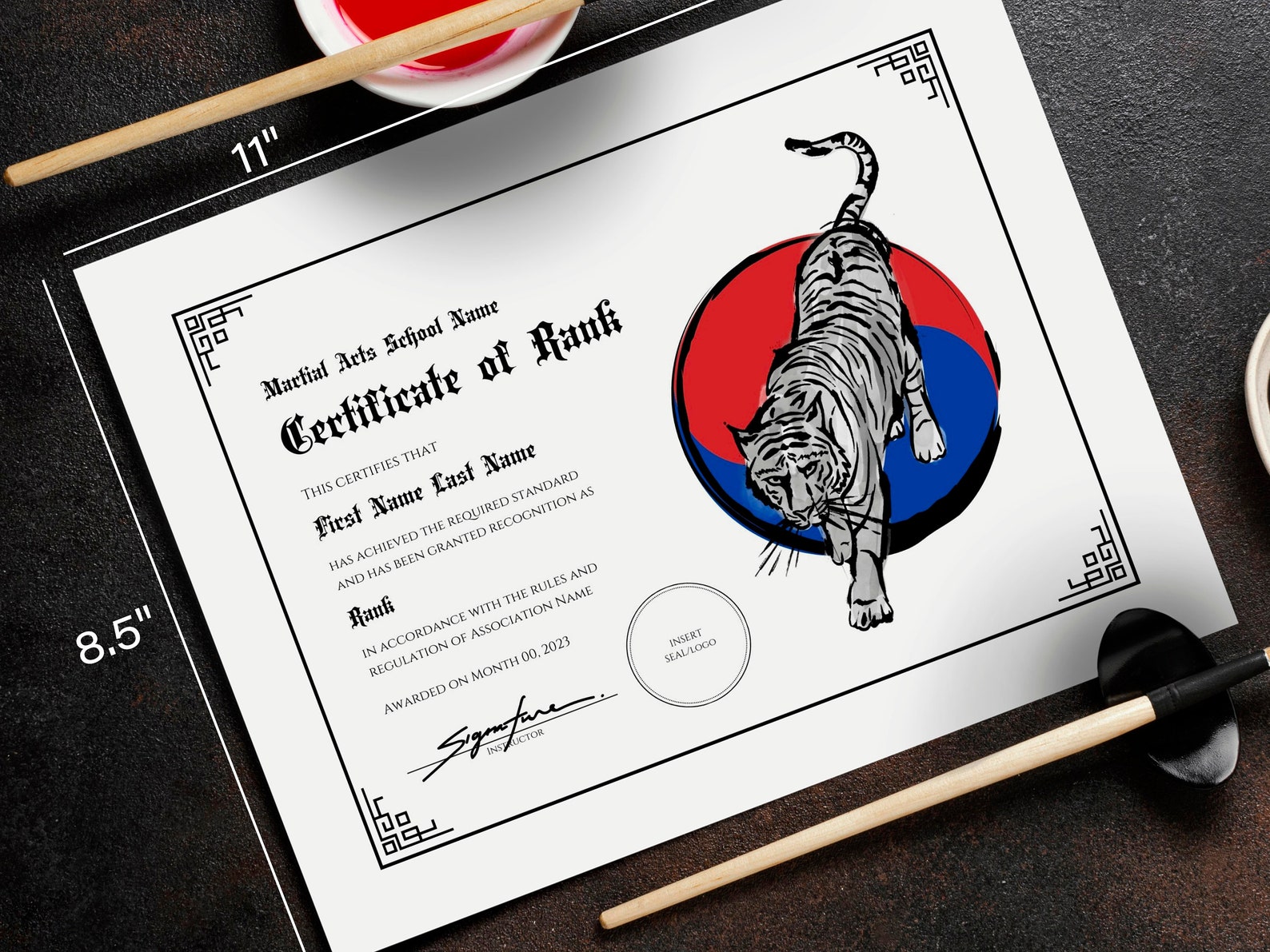 Editable Certificate of Rank Recognition | Tiger Martial Arts Award ...
