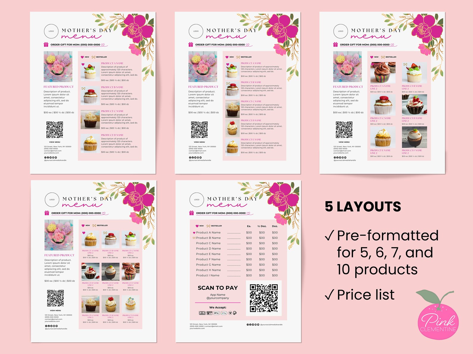 Editable Mother's Day Bakery Photo Menu for Gourmet Cookie, Wedding ...