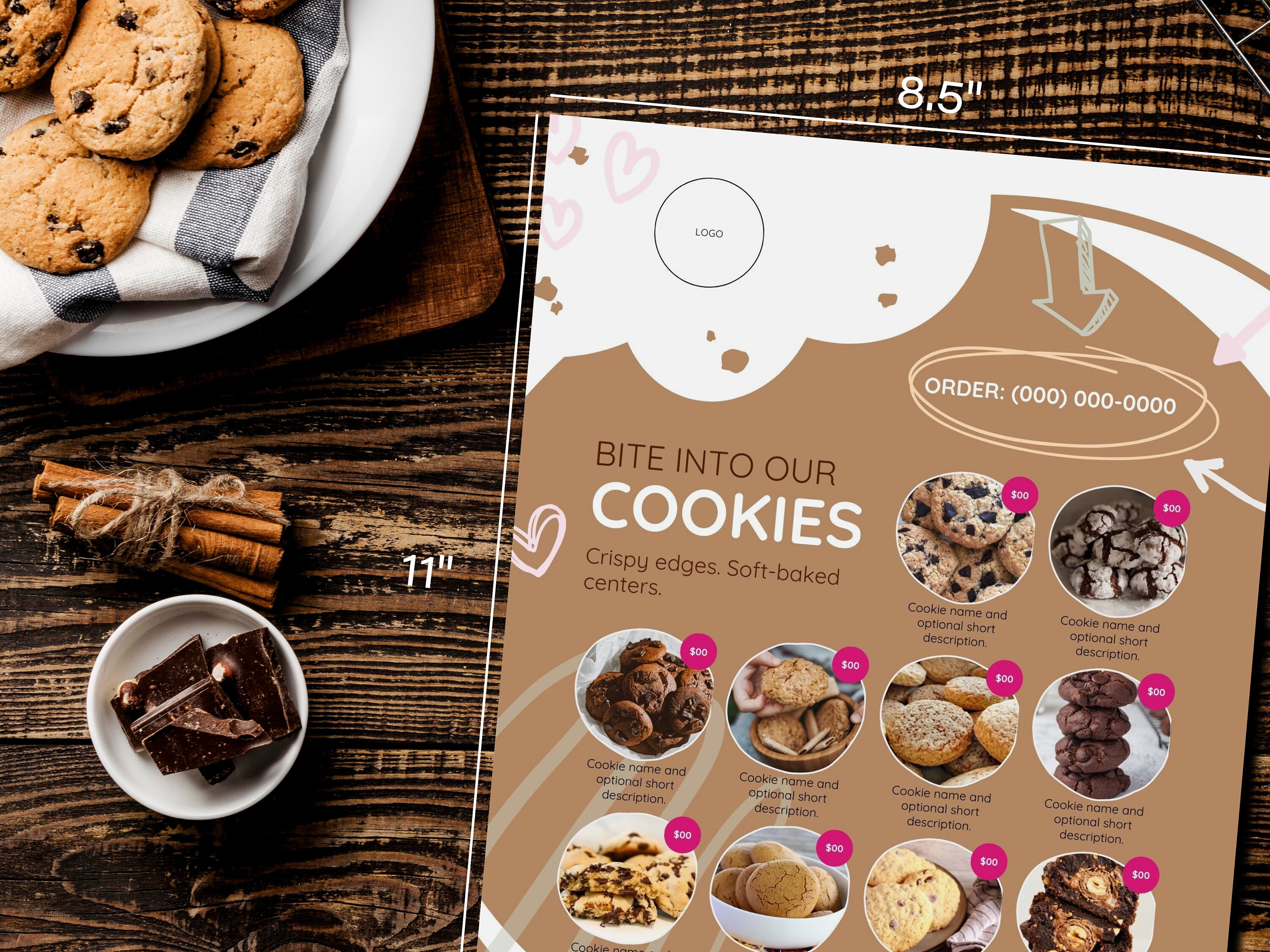 Editable Bakery Photo Menu, Flyer, Ad for Gourmet Cookies Customizable ...