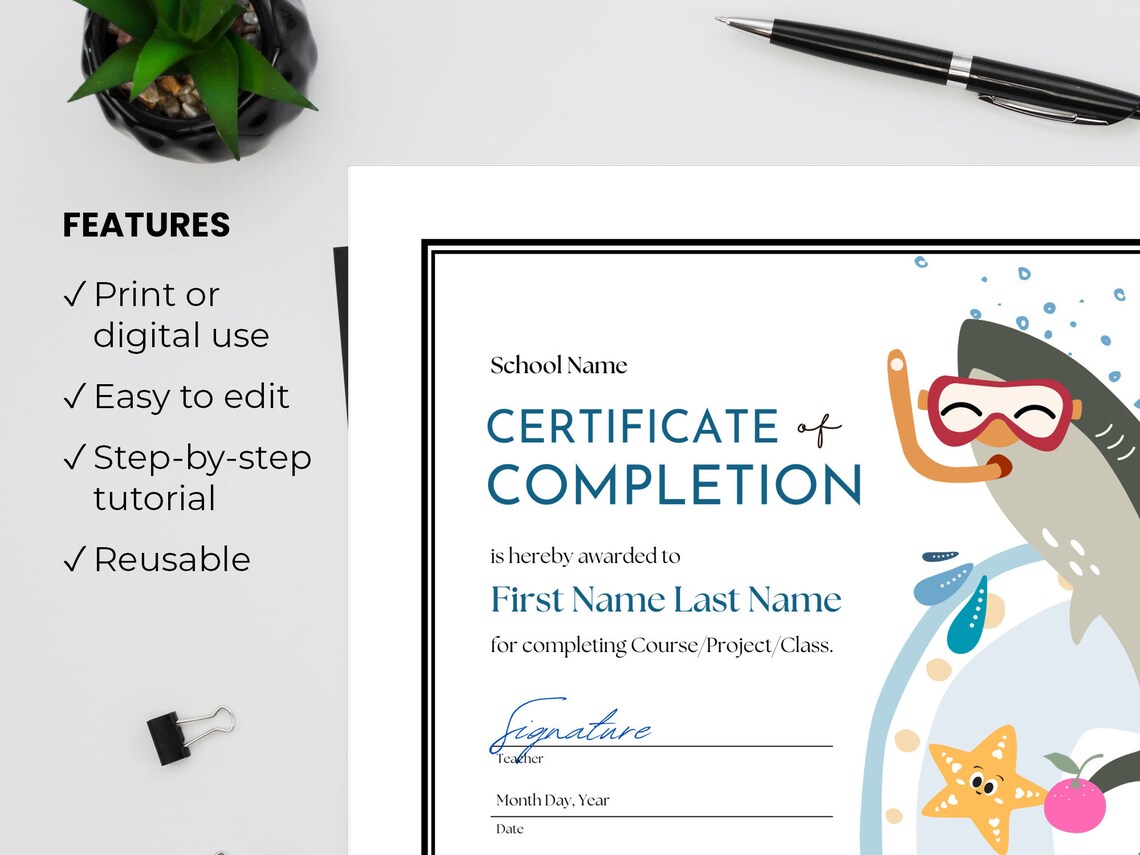 Editable Swimming Certificate of Completion for Summer Camp or Water ...