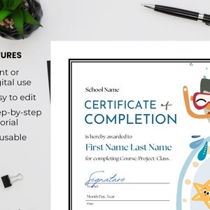 Editable Swimming Certificate of Completion for Summer Camp or Water ...