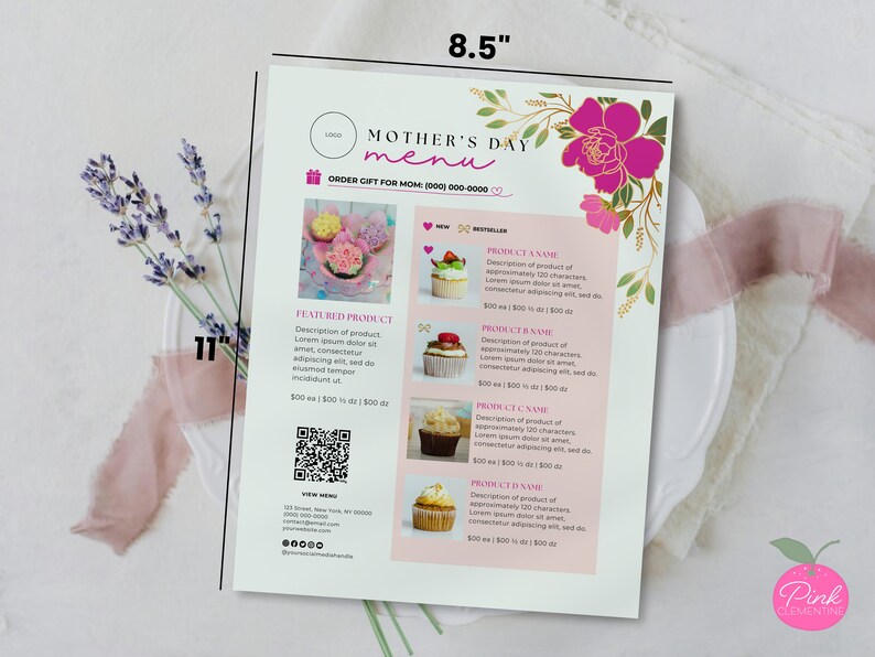 Editable Mother's Day Bakery Photo Menu for Gourmet Cookie, Wedding ...