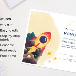 Editable Honor Roll Student Award Certificate for Academic Achievement ...