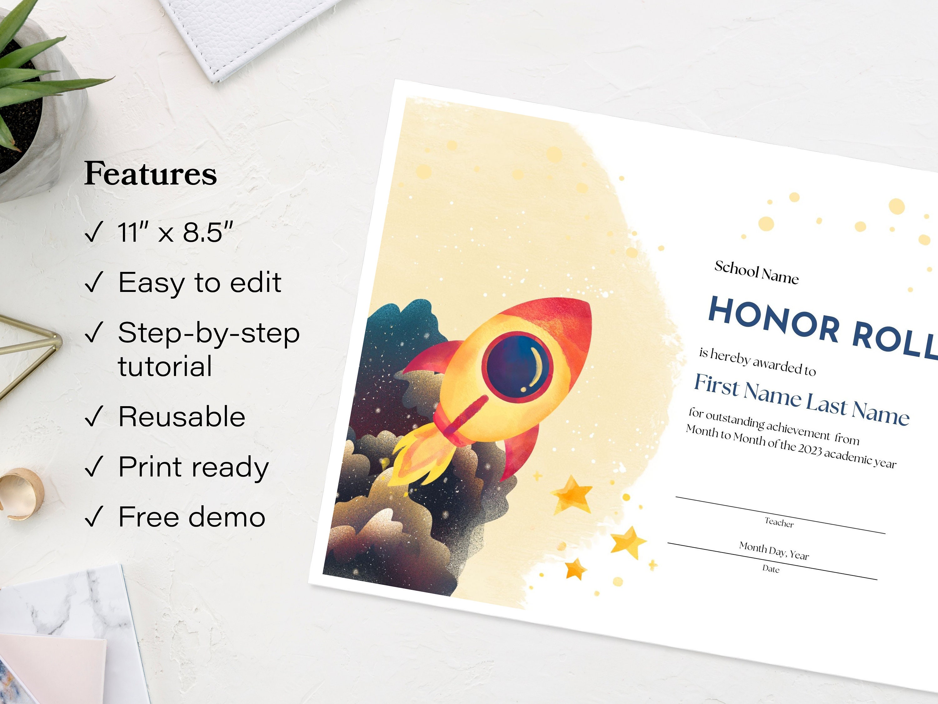 Editable Honor Roll Student Award Certificate for Academic Achievement ...