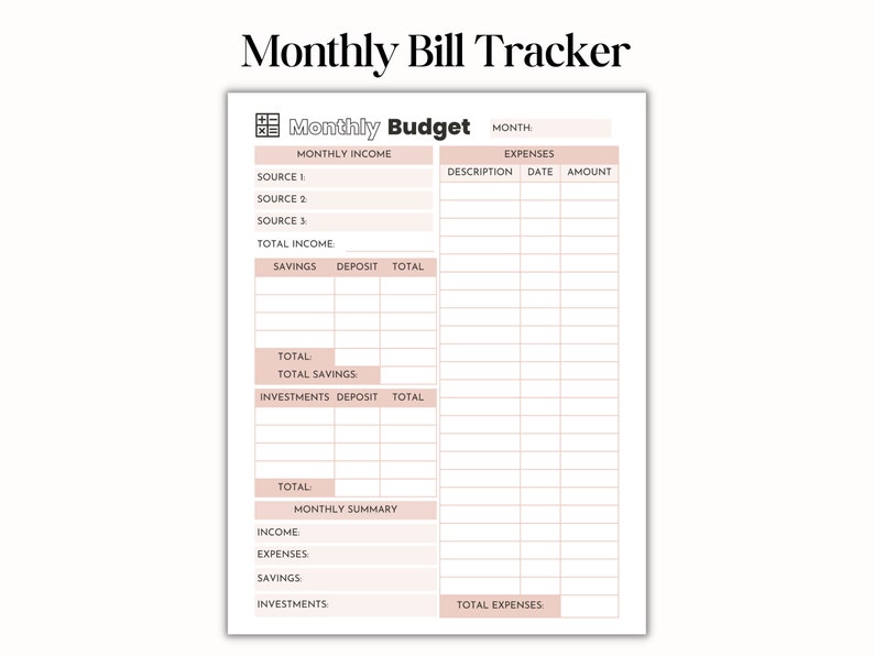 Monthly Budget Tracker | Digital Download | Expense Tracker | Budget ...