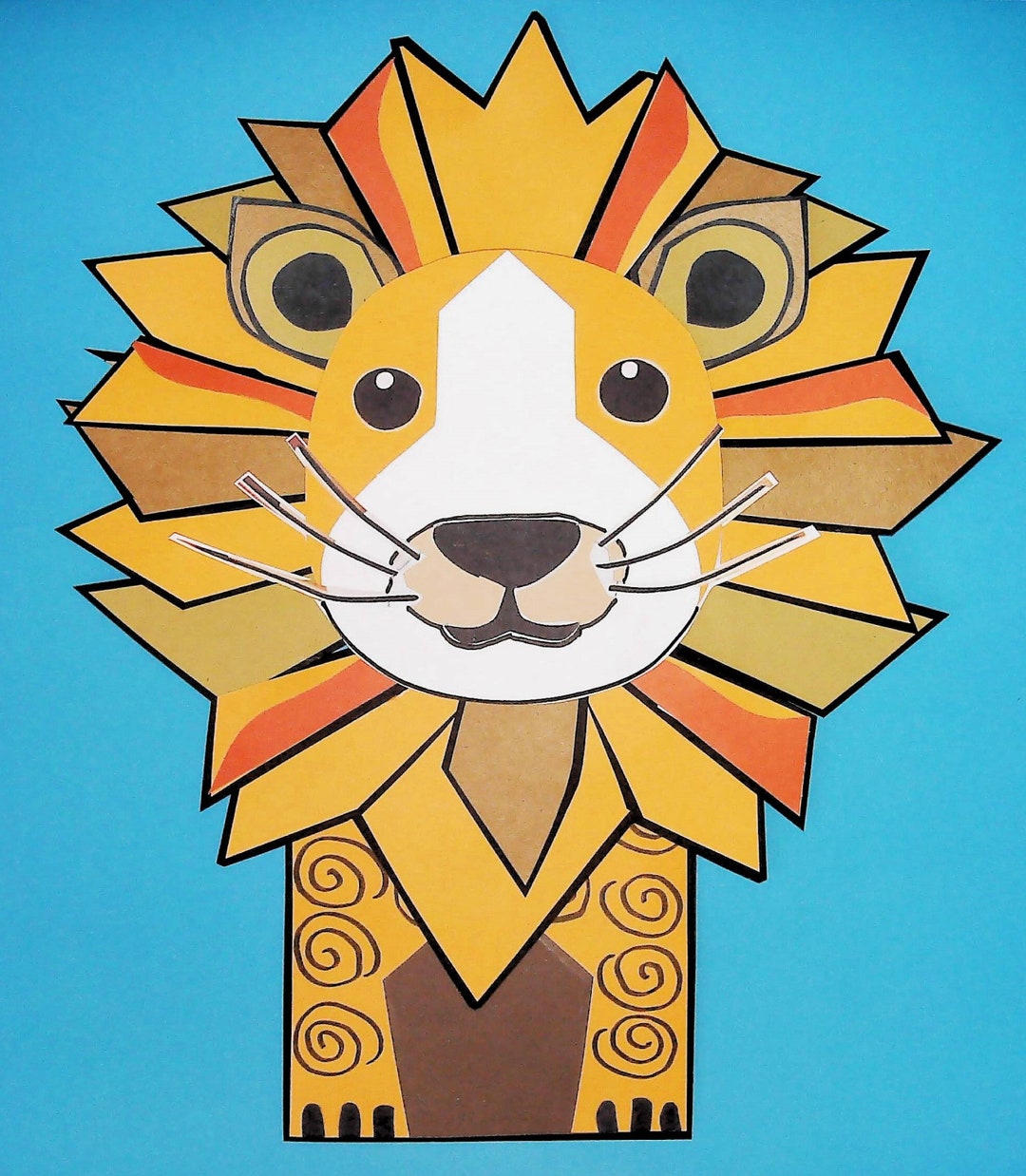 Kids Make A Lion Paper Craft, DIY Animal Coloring Page, Easy Animal Cut ...