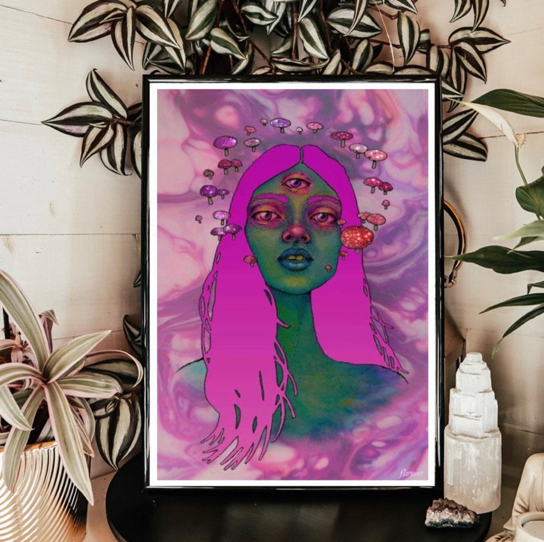 Trippy Hippie Girl Poster Hippie Poster Hippie Art Hippie Etsy